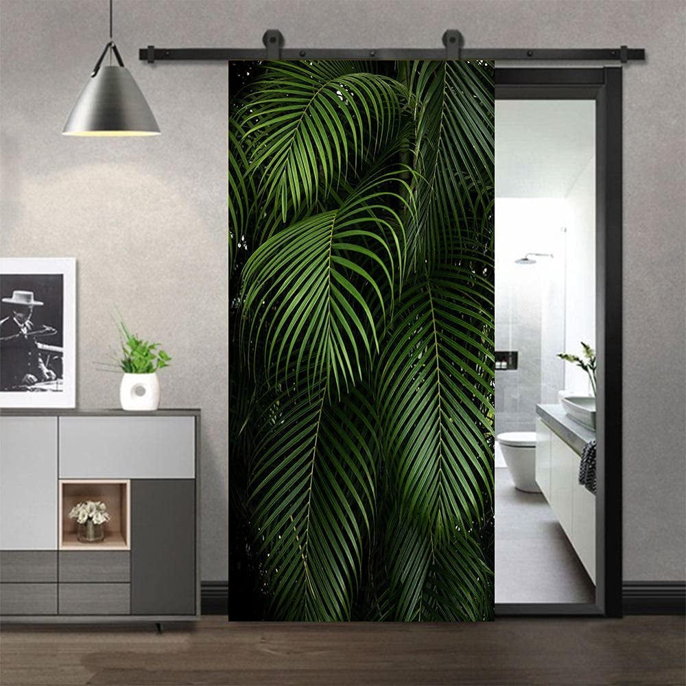 Green Leaves Door Sticker Tropical Palm Leaf Door Decal Removable ...