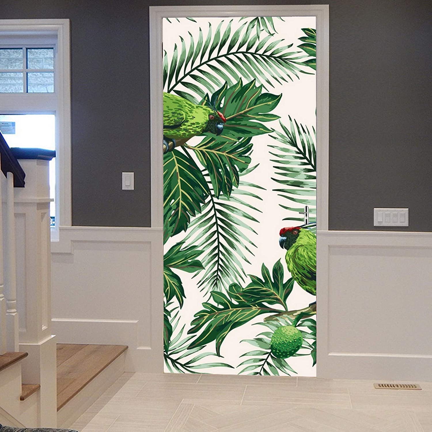 Green Leaves Door Sticker Tropical Palm Leaf Door Decal Removable ...