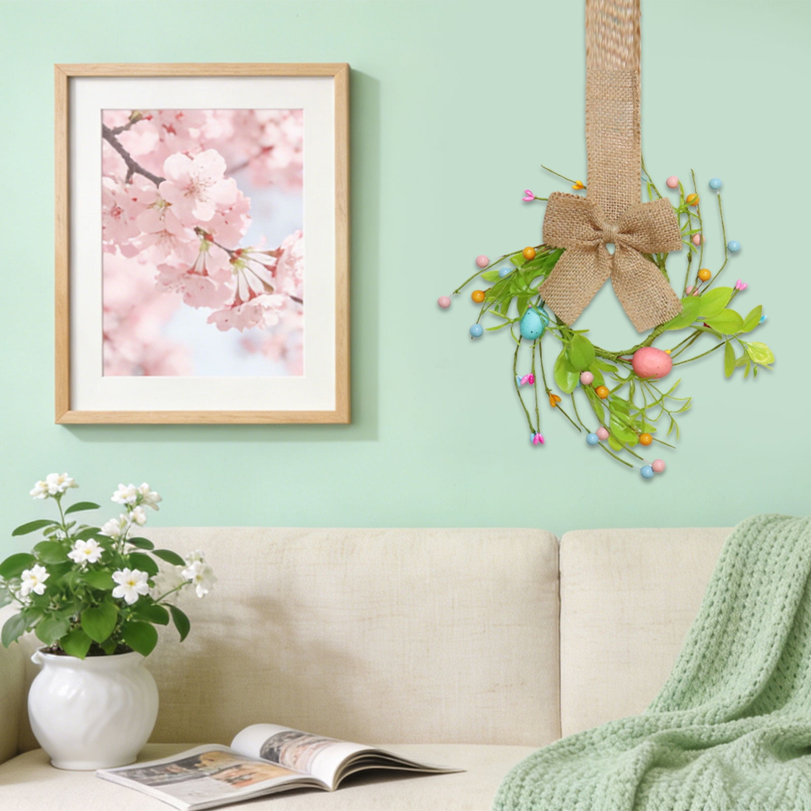 Green Leaves Easter Eggs Berry Wreath, Easter Vitality Candle Ring for ...