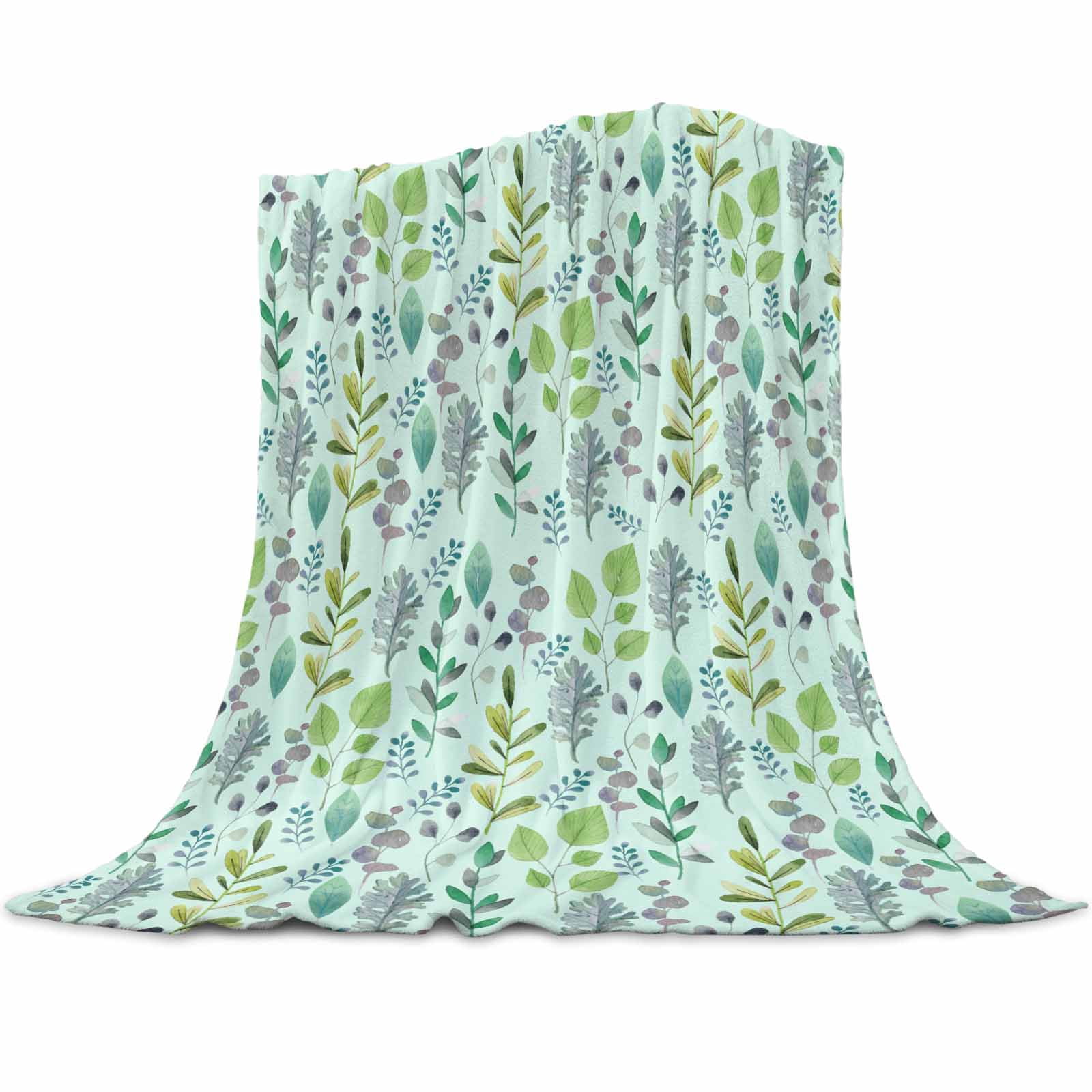 Green Leaves Fleece Blankets for Couch, Botanical Herbs Plants ...