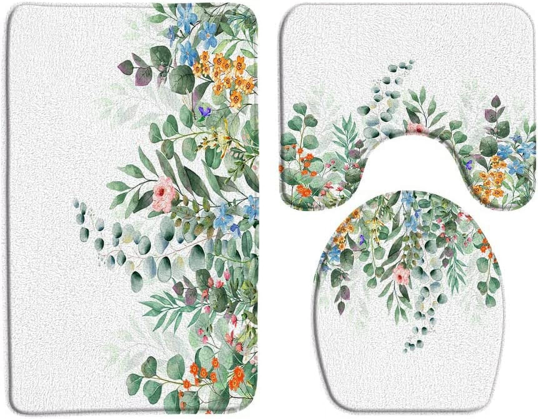 Green Leaves Flower Bath Mat Plant Eucalyptus Leaf Floral Sage ...