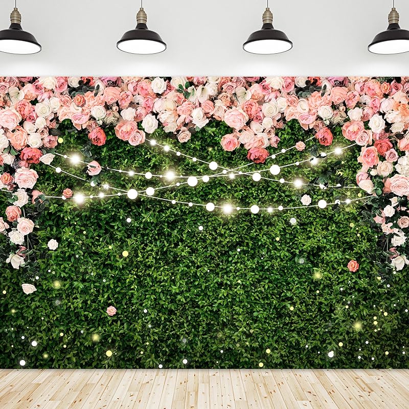 Green Leaves Happy Birthday Backdrop for Women Neon Flower Wall Pink ...
