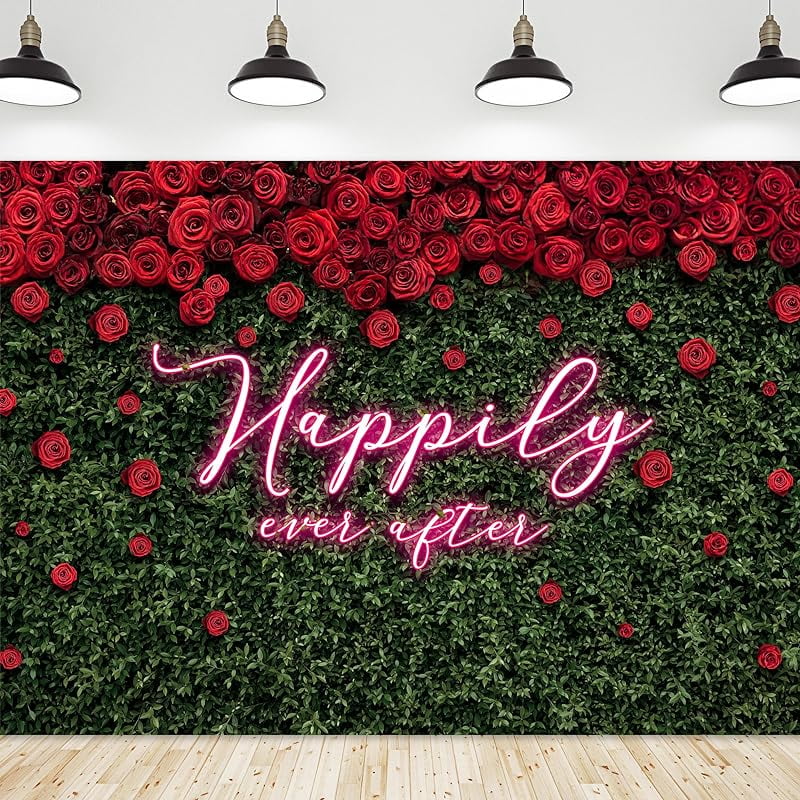 Green Leaves Happy Birthday Backdrop for Women Neon Flower Wall Pink ...