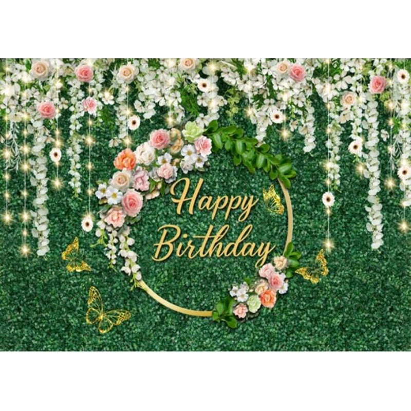 Green Leaves Happy Birthday Party Backdrop Baby Shower Background For ...