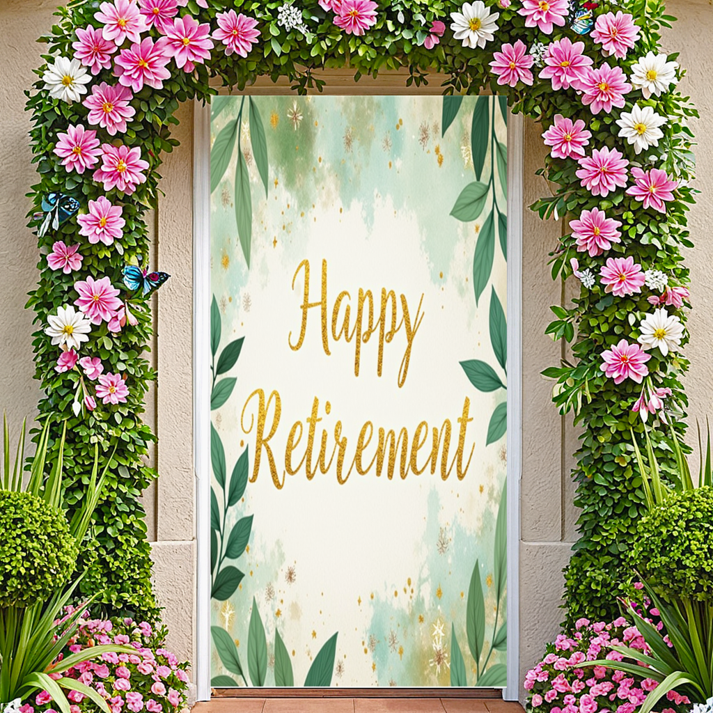 Green Leaves Happy Retirement Banner Botanical Design Nature Theme ...