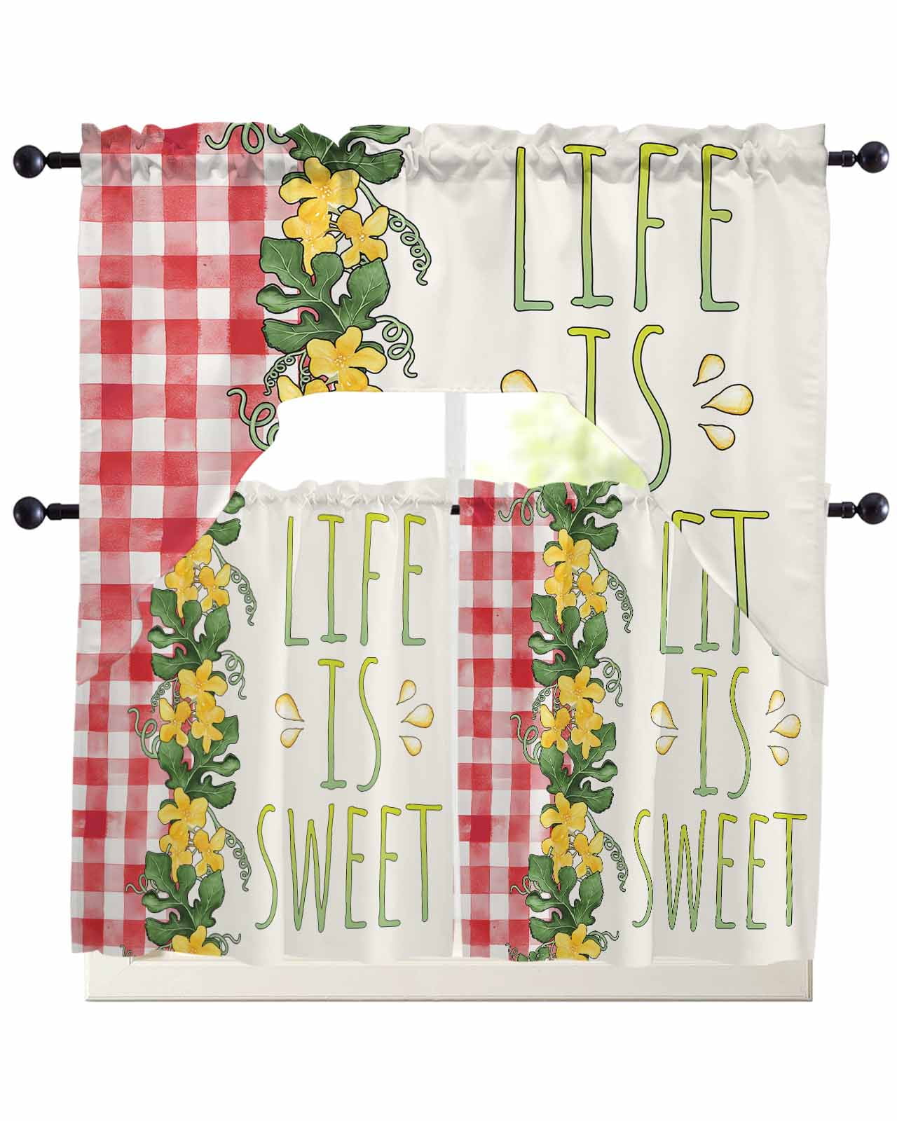 Green Leaves Kitchen Curtains Swag Valance and Tier Curtains Set 24 ...