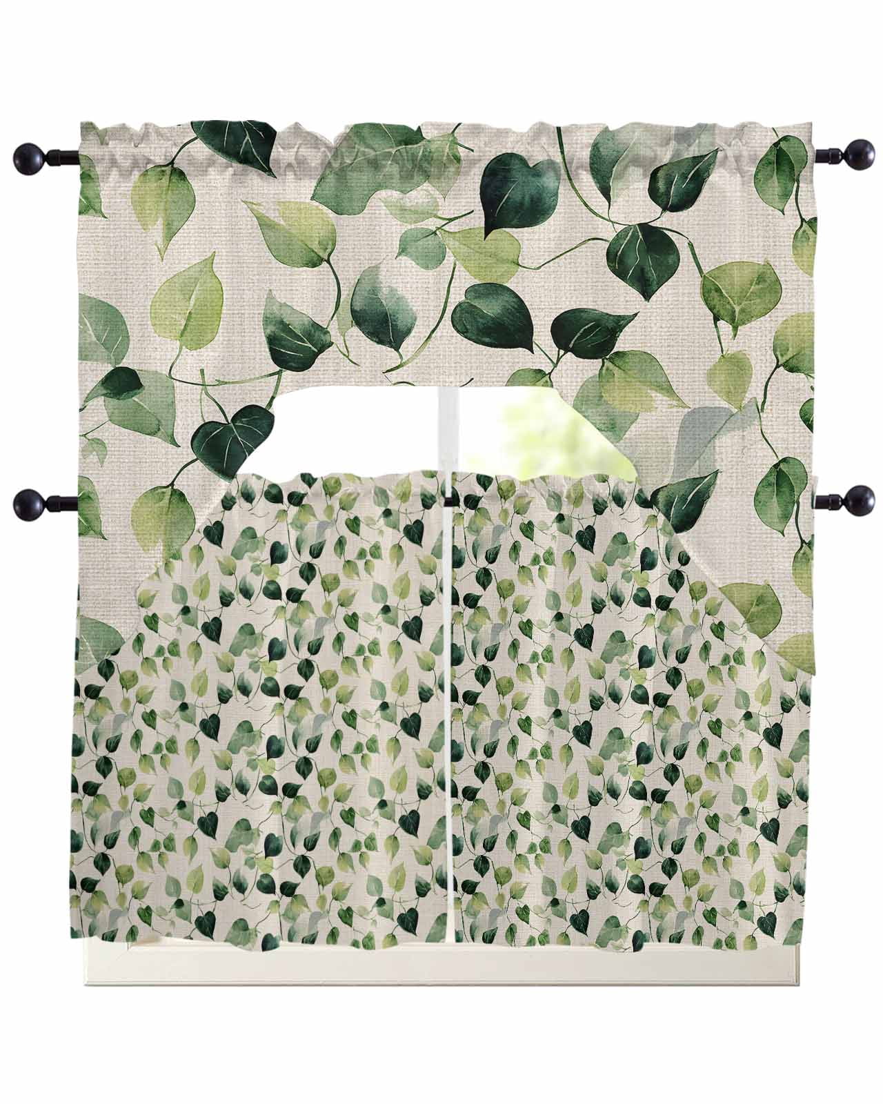 Green Leaves Kitchen Curtains Swag Valance and Tier Curtains Set 36 ...