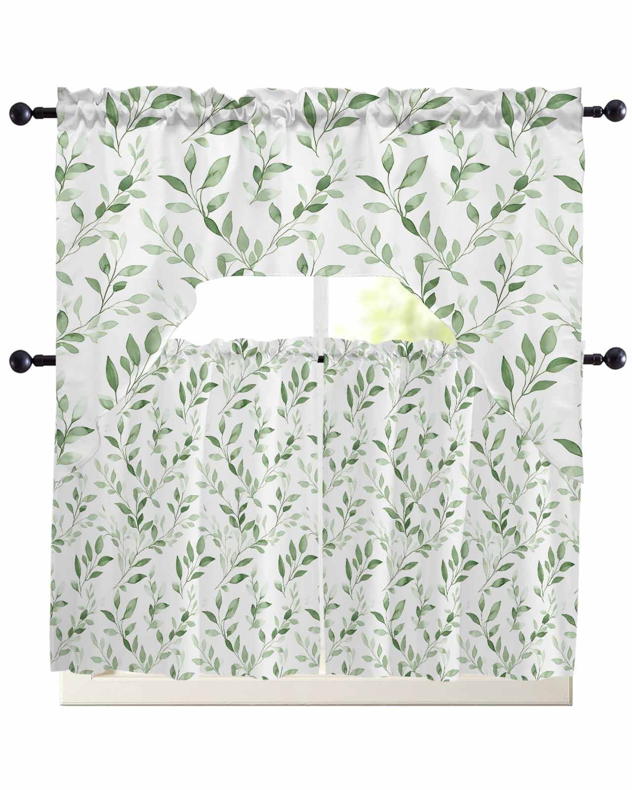 Green Leaves Kitchen Curtains Swag Valance and Tier Curtains Set 36 ...