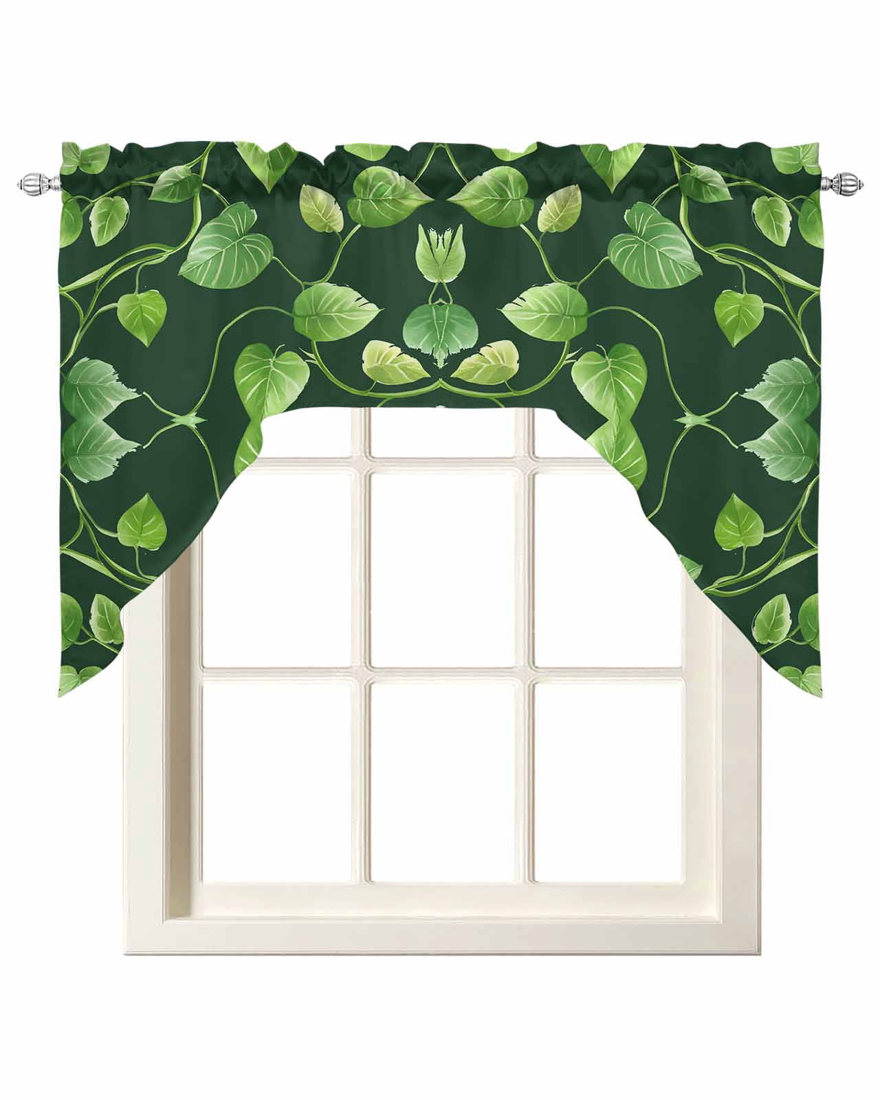 Green Leaves Kitchen Swag Valances for Windows, Retro Botanical Garden ...