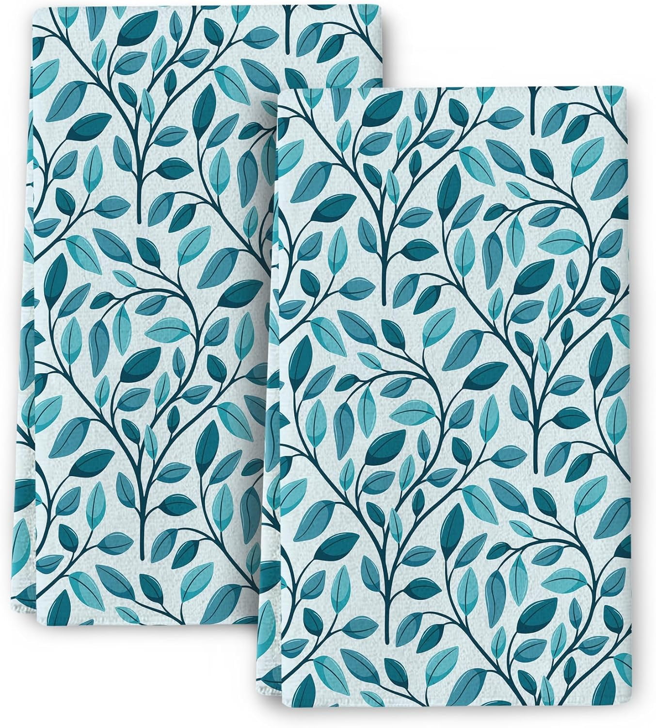 Green Leaves Kitchen Towels Decorative Set 2, Cute Botanic Hand Towels ...