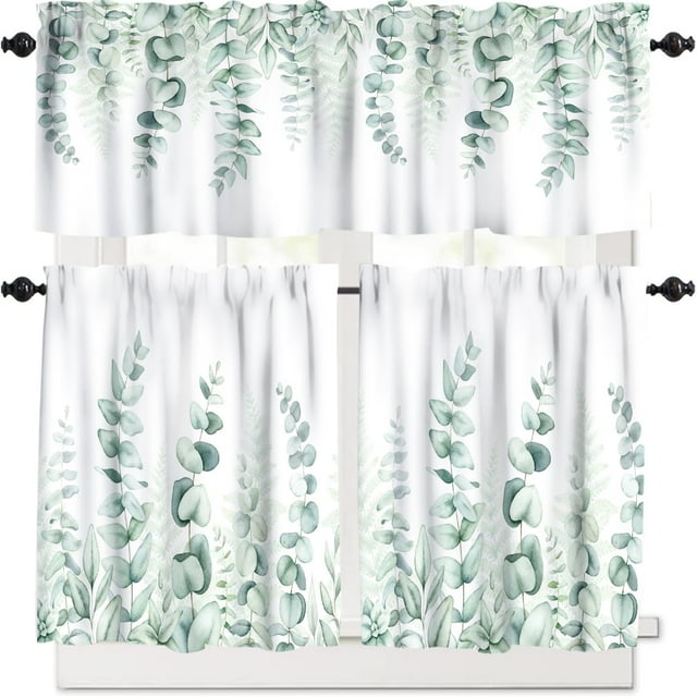 Green Leaves Kitchen Valance Curtain Set, Spring Summer Botanical ...
