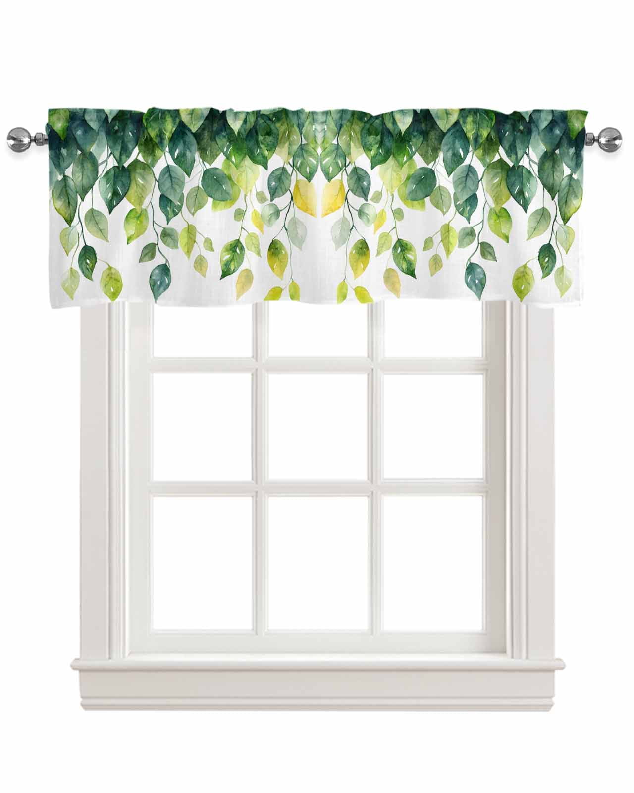 Green Leaves Kitchen Valances for Windows Farmhouse Linen Window ...