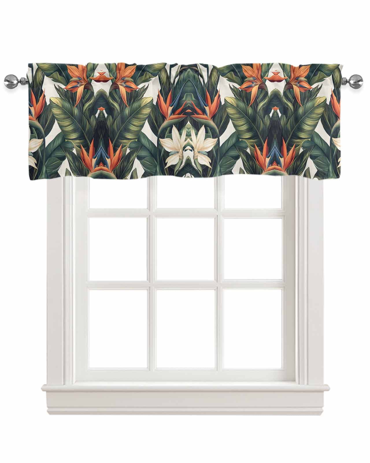 Green Leaves Kitchen Valances for Windows Farmhouse Linen Window ...