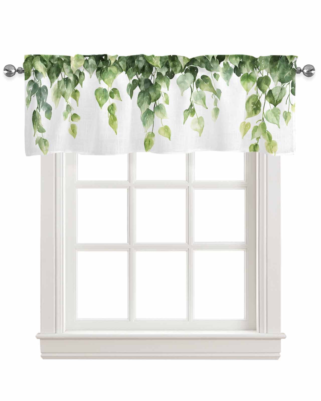 Green Leaves Kitchen Valances for Windows Farmhouse Linen Window ...