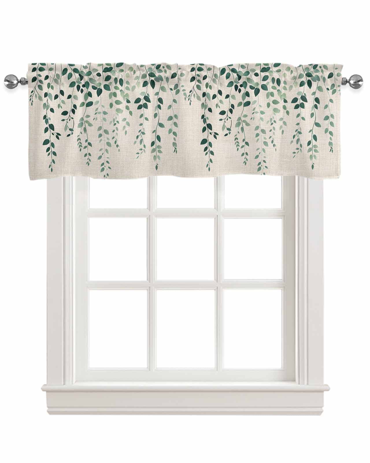 Green Leaves Kitchen Valances for Windows Farmhouse Linen Window ...