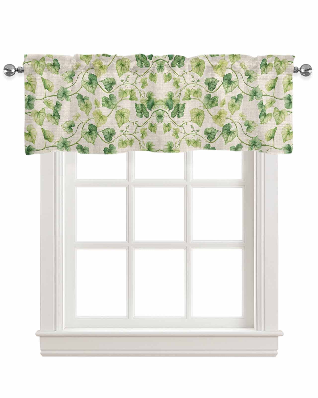 Green Leaves Kitchen Valances for Windows Farmhouse Linen Window ...