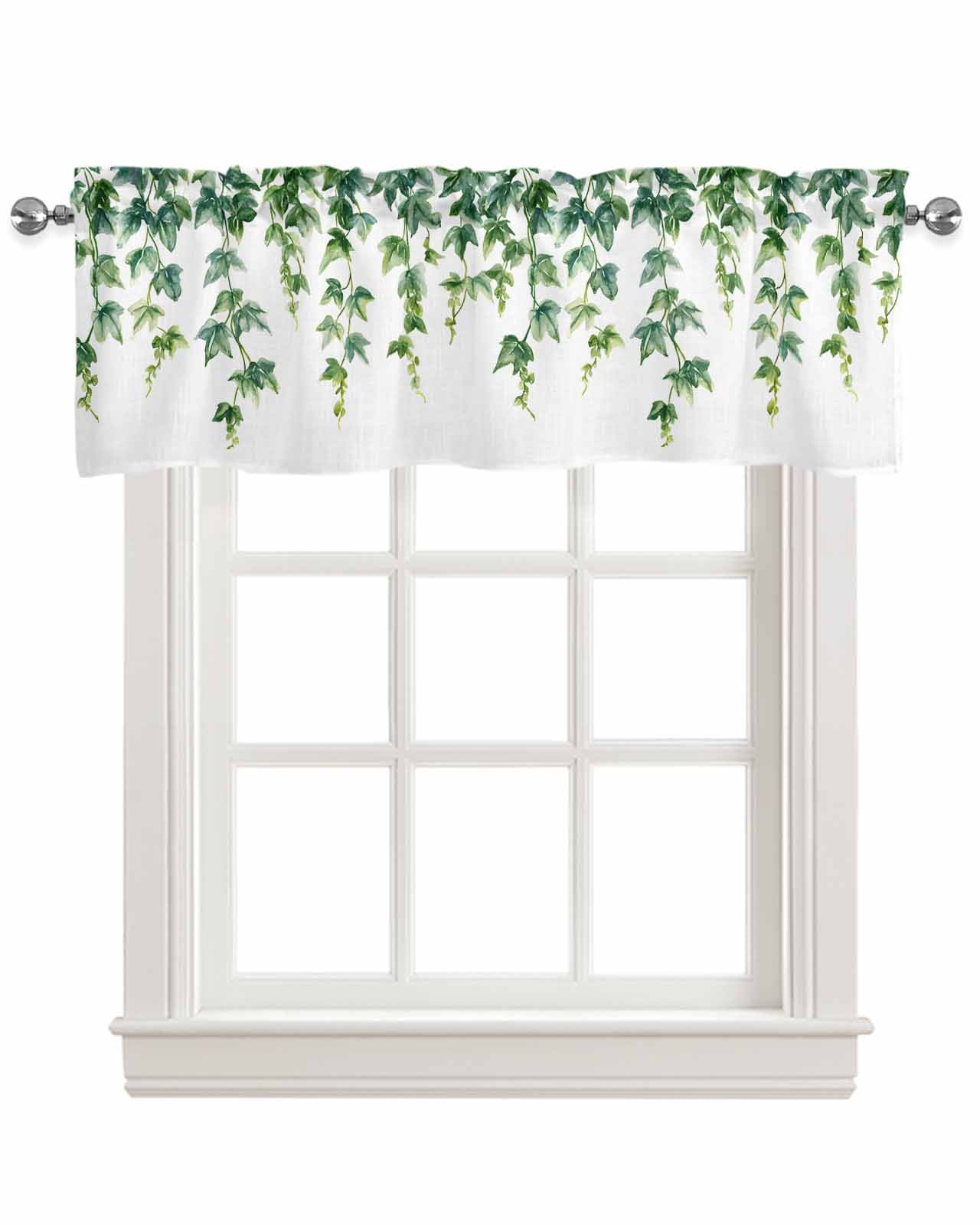 Green Leaves Kitchen Valances for Windows Farmhouse Linen Window ...