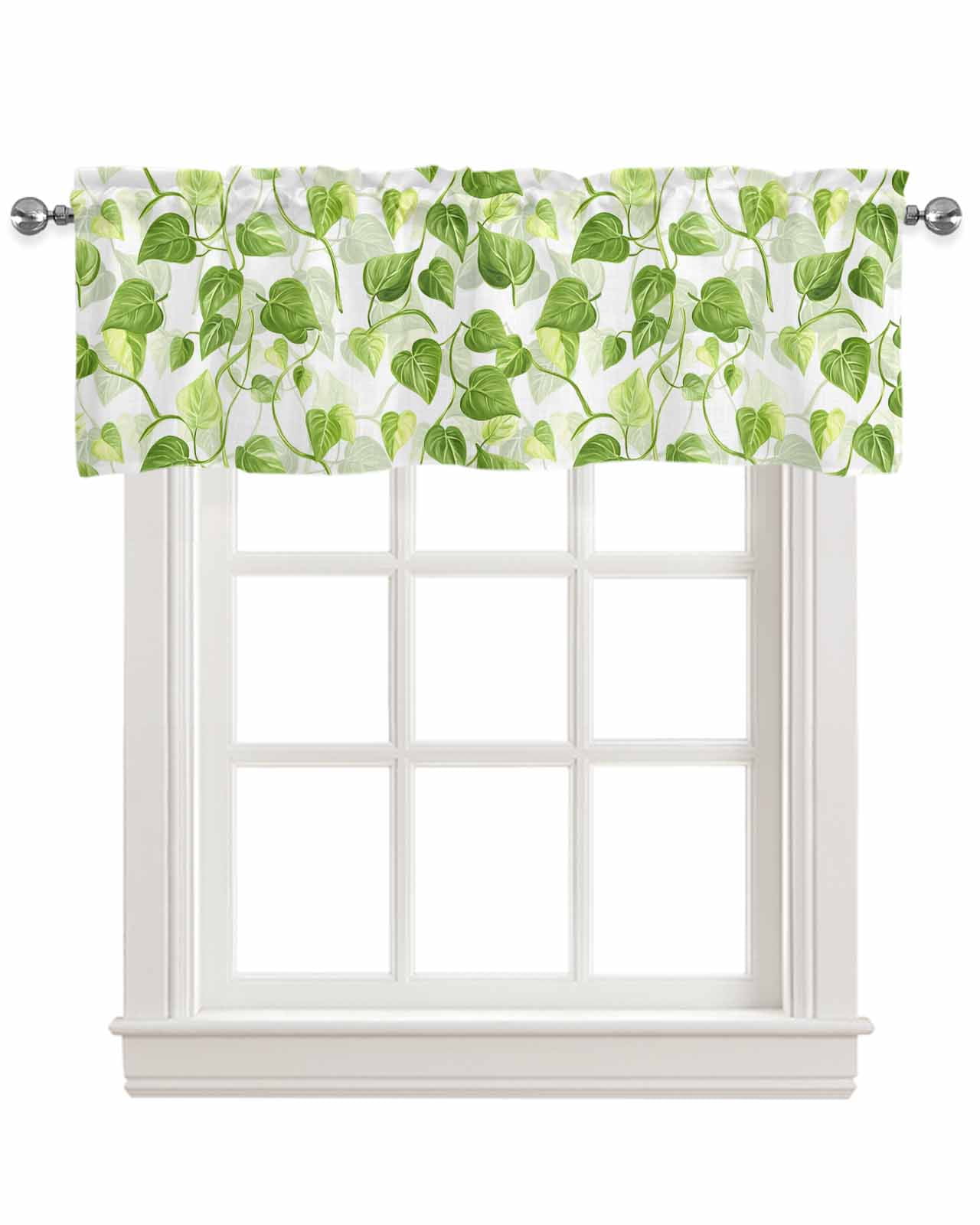 Green Leaves Kitchen Valances for Windows Farmhouse Linen Window ...