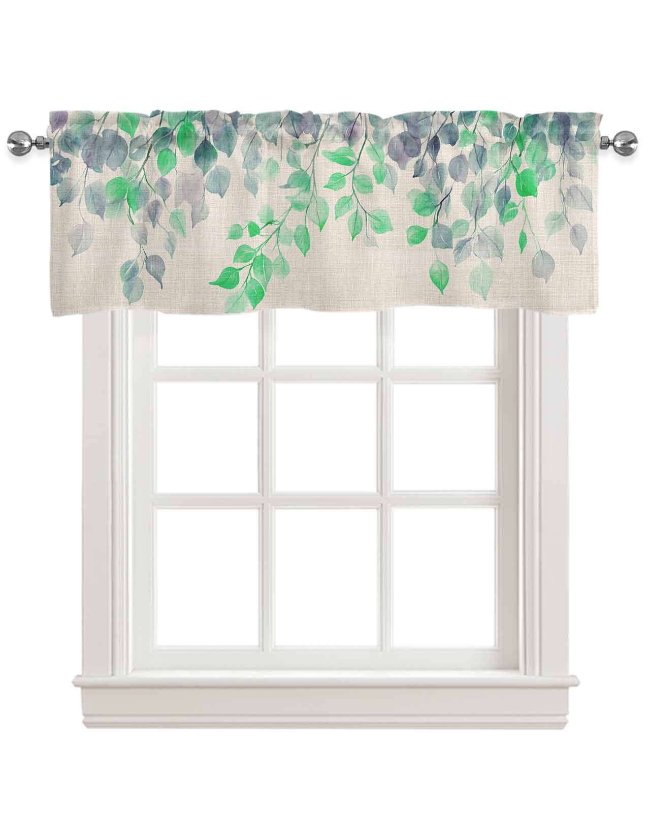 Green Leaves Kitchen Valances for Windows Farmhouse Linen Window ...
