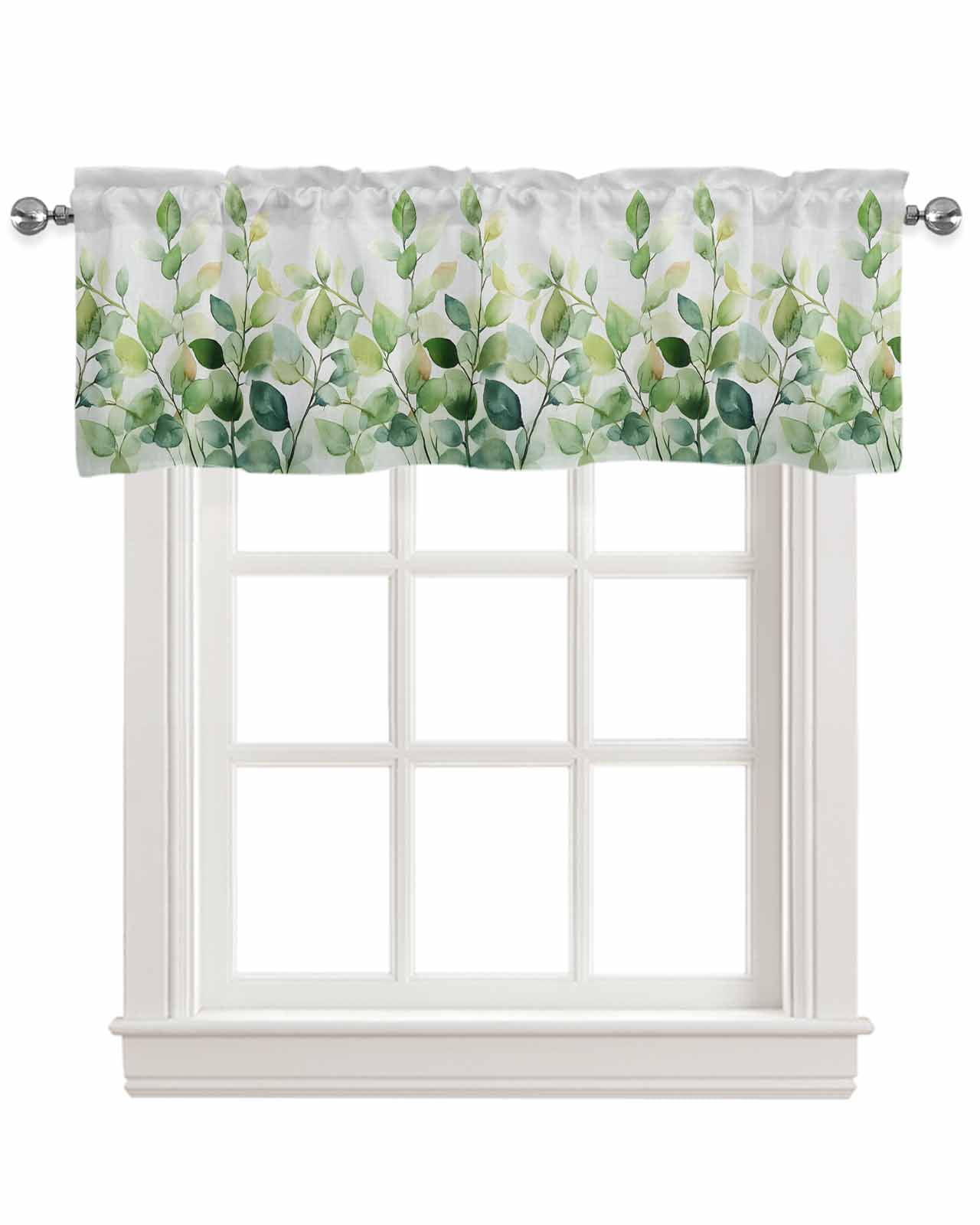 Green Leaves Kitchen Valances for Windows Farmhouse Linen Window ...