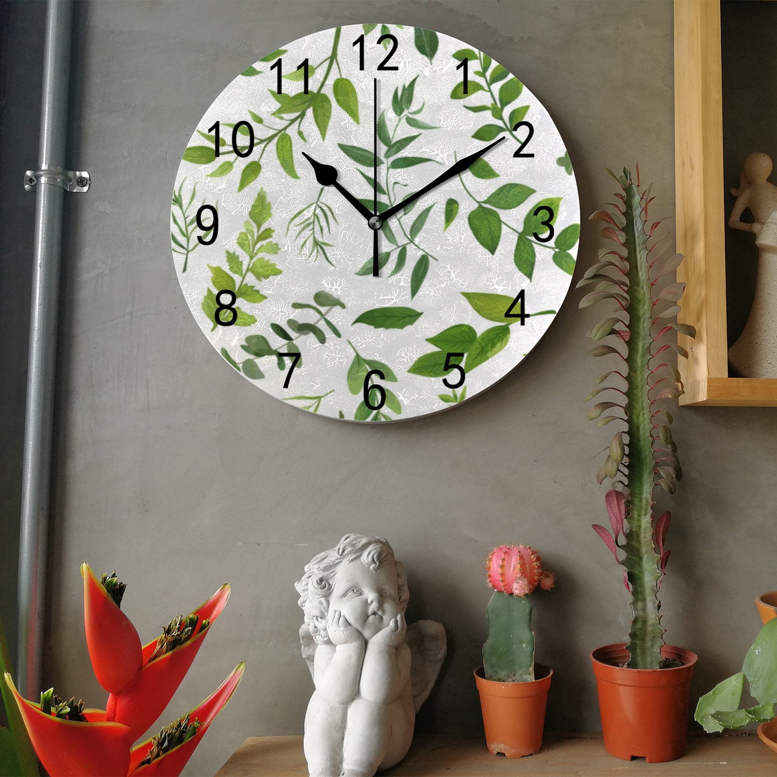 Green Leaves Kitchen Wall Clock, Silent Non Ticking 10 Inch Wall Clocks ...