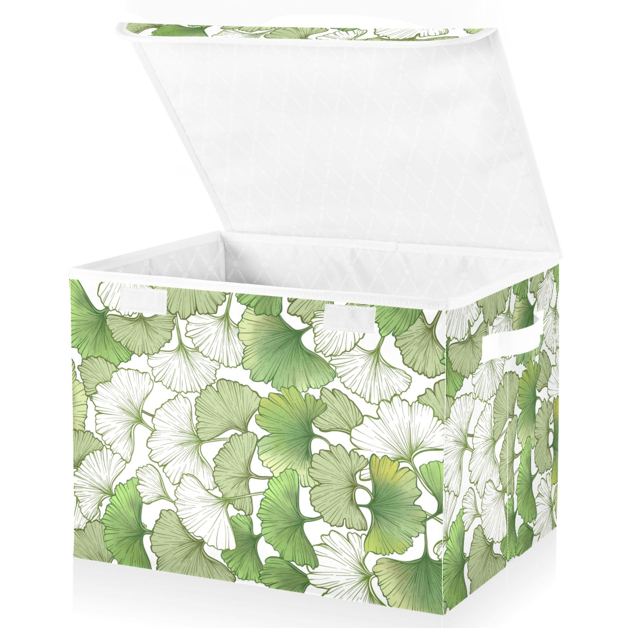Green Leaves Large Lidded Bin Foldable Storage Baskets Boxes Cubes Lids ...