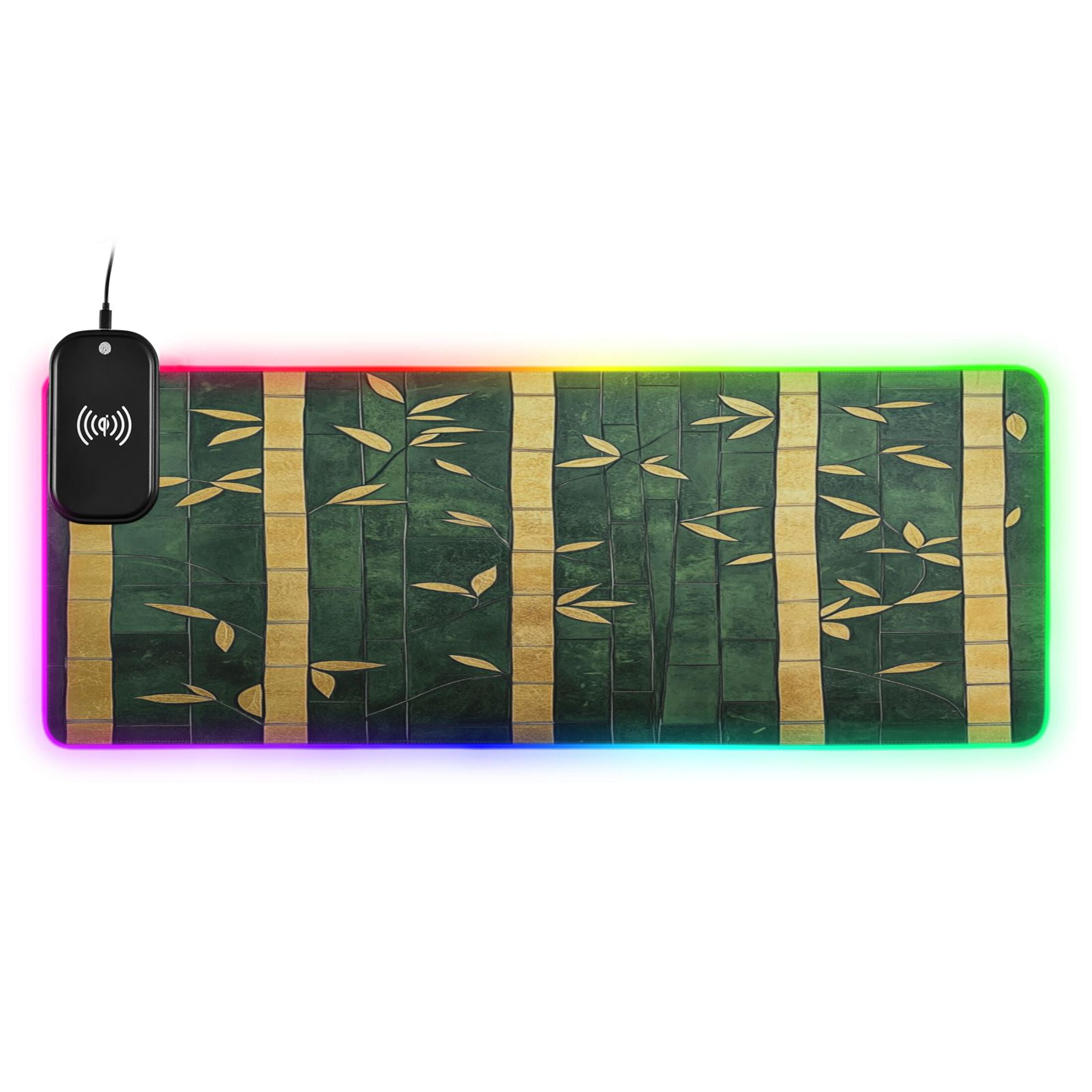 Green Leaves Large RGB Gaming Mouse Pad with Fast Wireless Charging, 35 ...