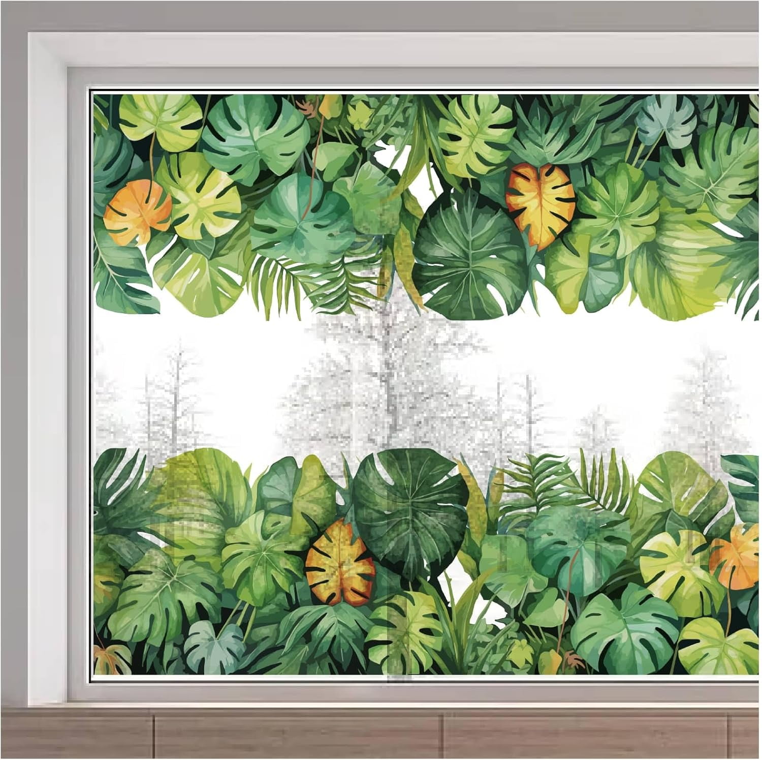 Green Leaves Large Window Decals Tropical Leaf Natural Plant Summer ...