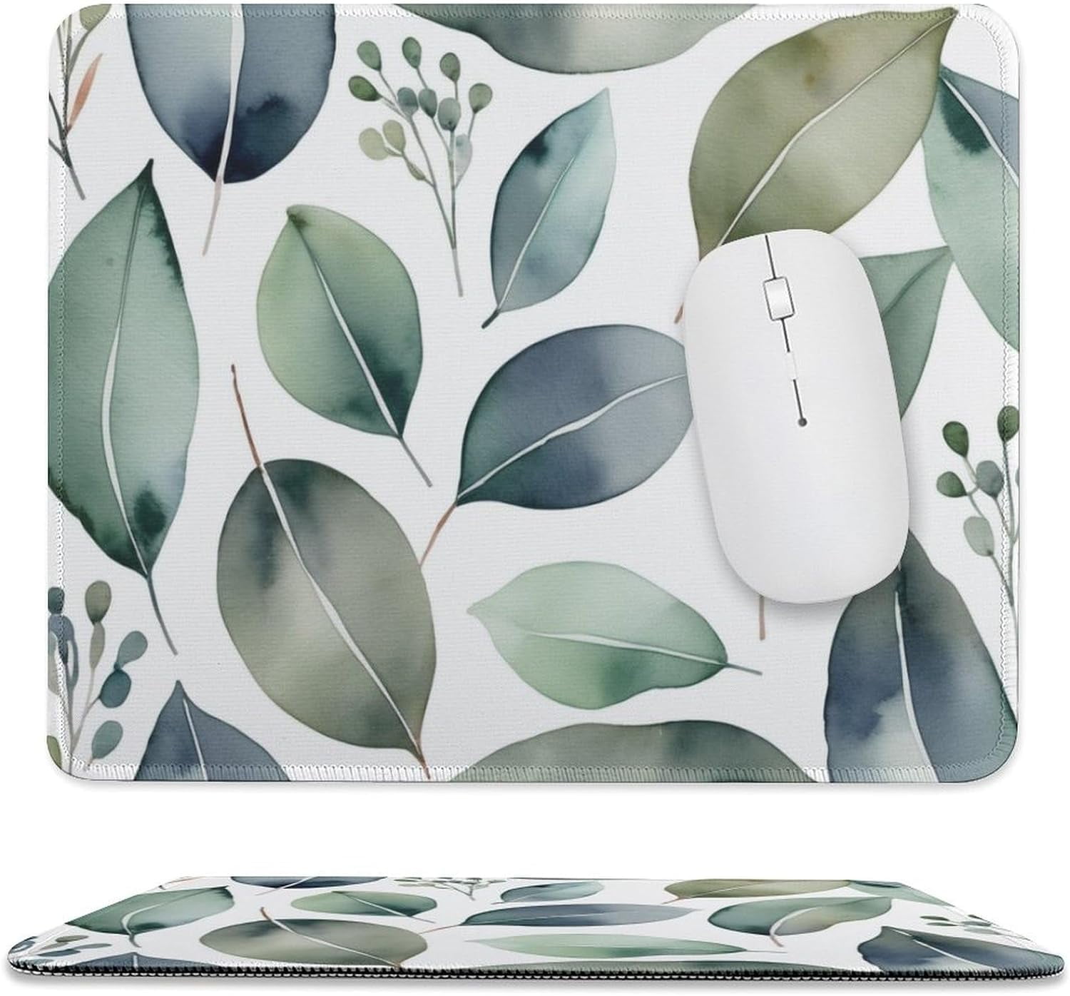 Green Leaves Mouse Pad with Stitched Edge Micro-Fiber Base with Non ...