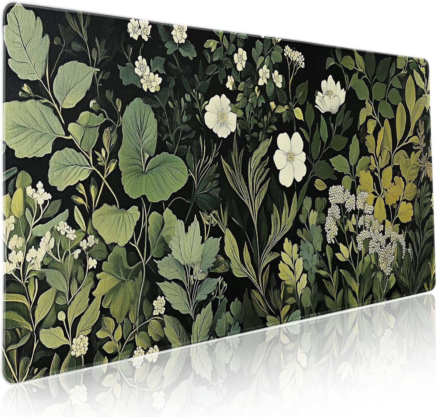 Green Leaves Mouse Pad XXL Botanical Plants Beige Floral Extended Table ...