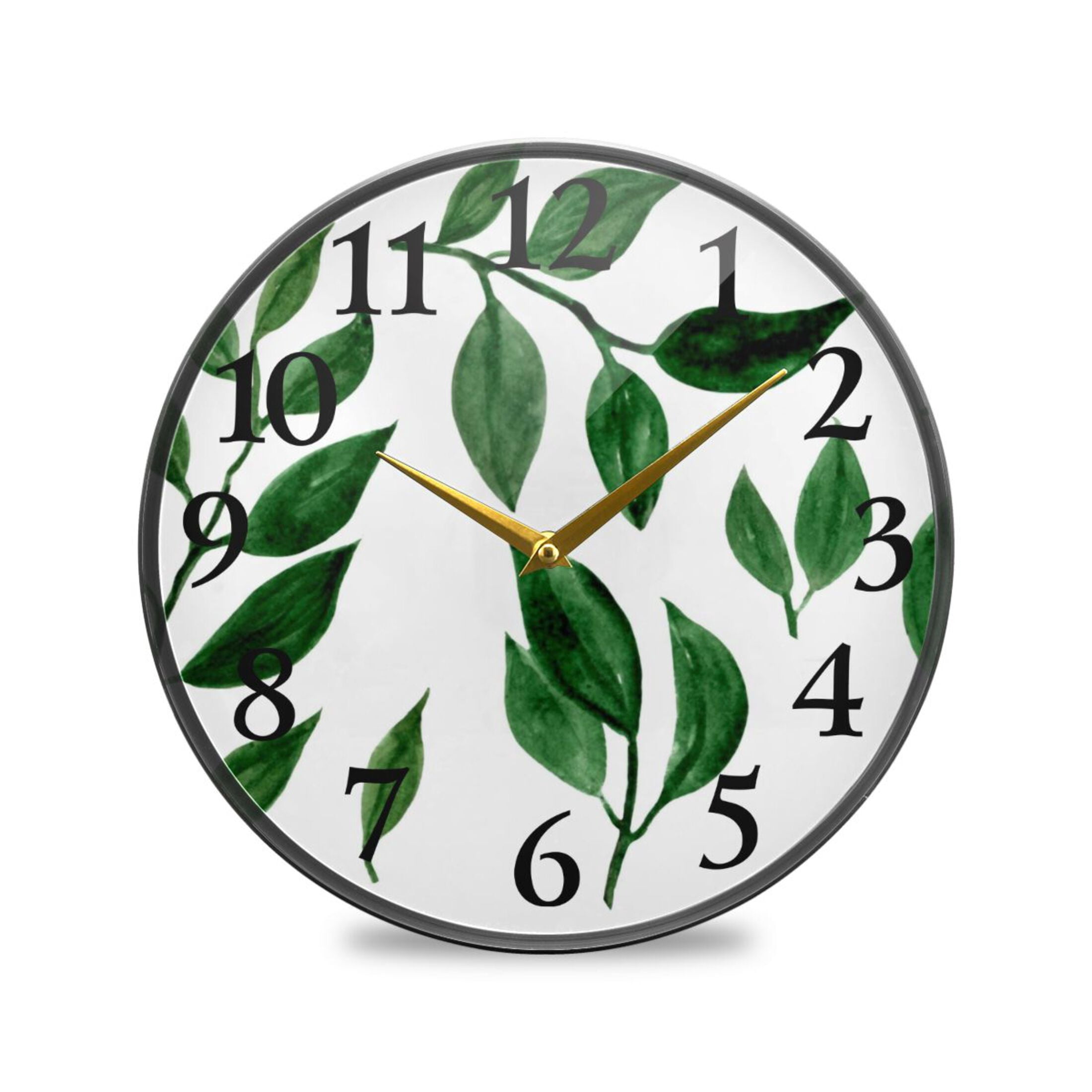 Green Leaves Natural Wall Clocks Battery Operated 11.9 Inch Round Clock ...