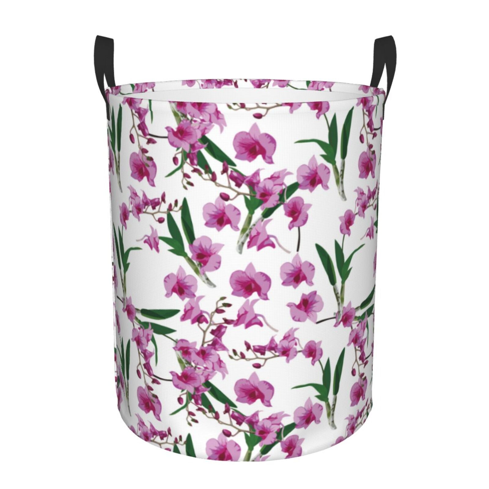 Green Leaves Orchids Flowers Laundry Basket, Laundry Hamper Waterproof ...