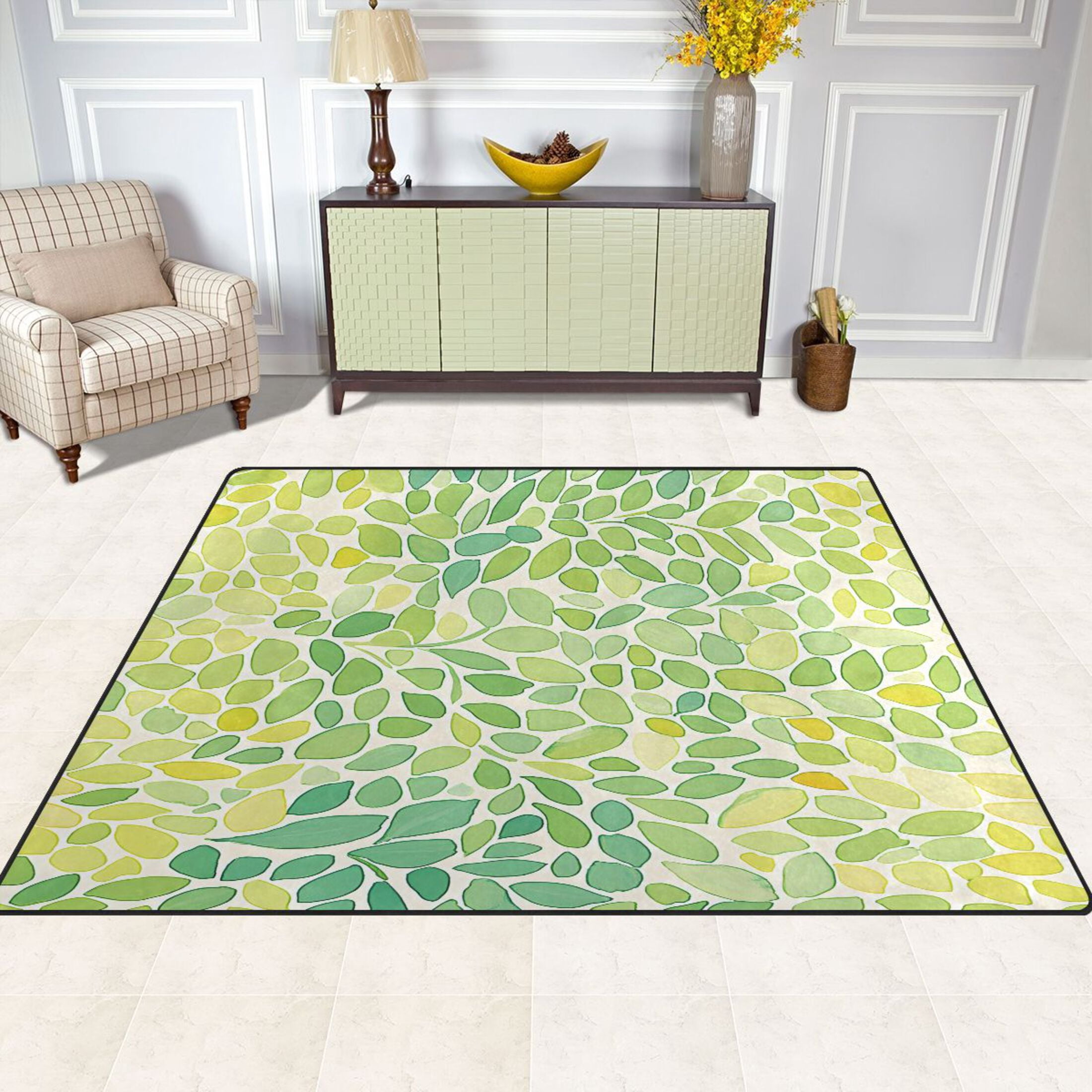 Green Leaves Pattern Design 80''x58'' Extra Large Plush Memory Foam Rug ...