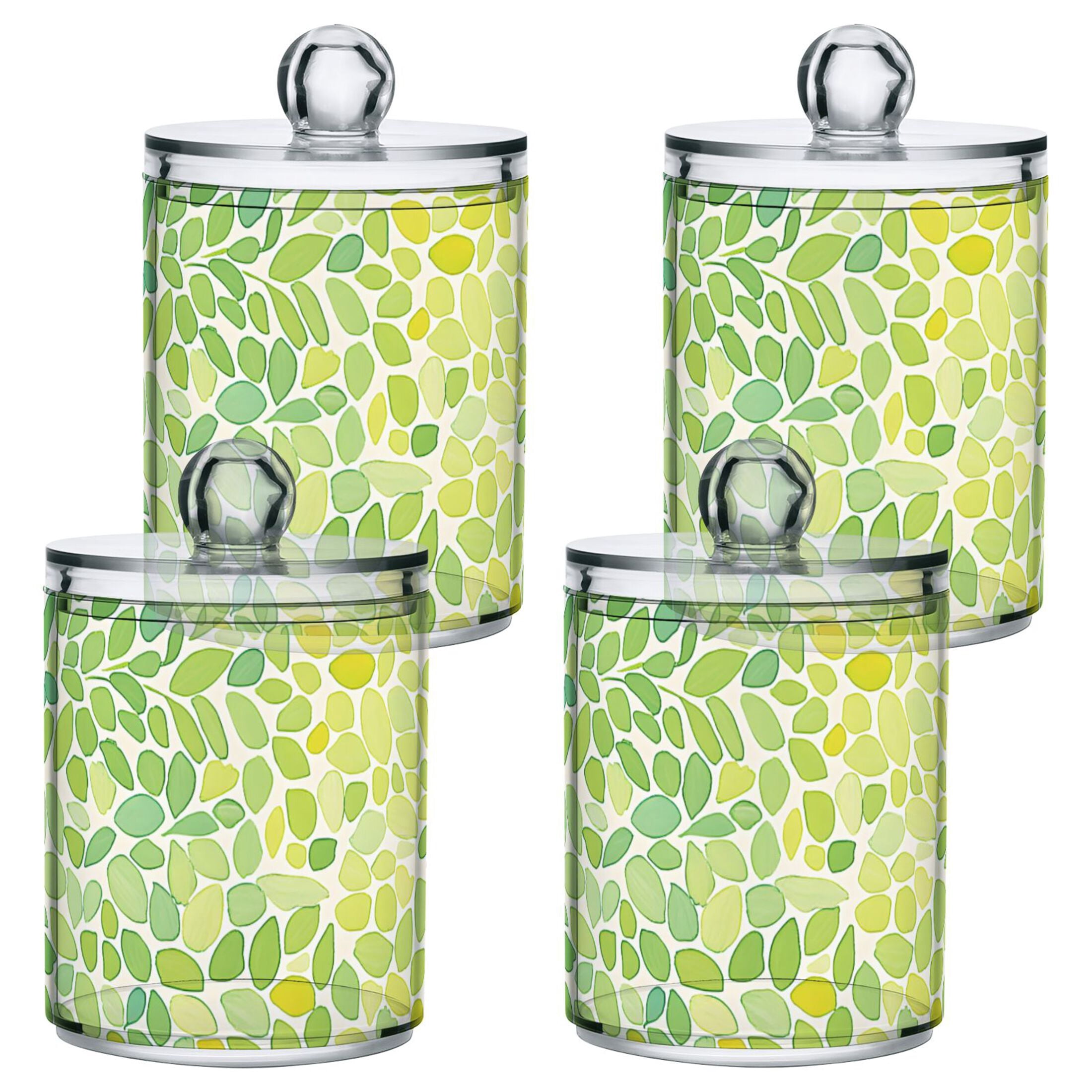 Green Leaves Pattern Design Bathroom Canisters Set of 4 Translucent ...