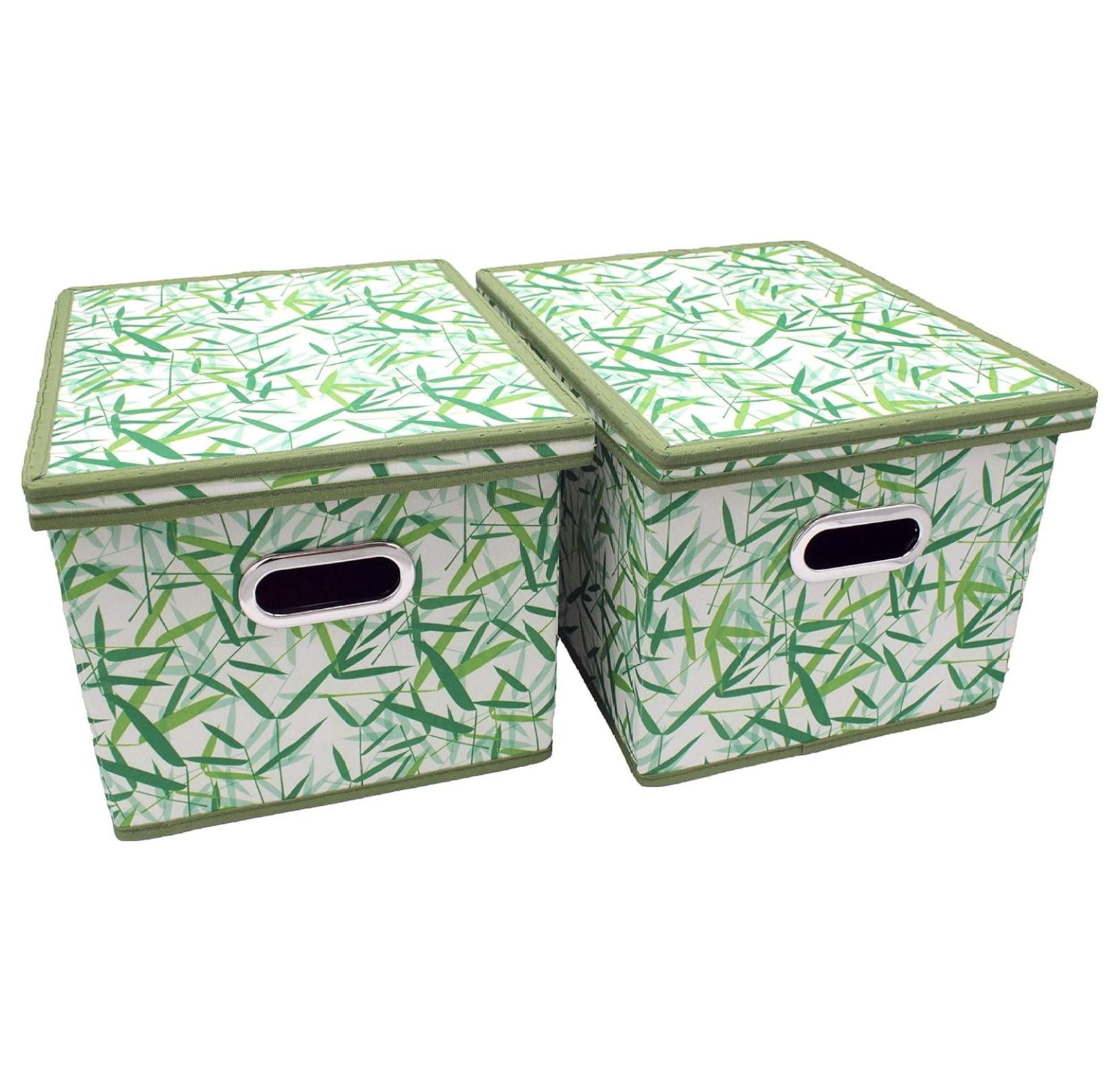 , Green Leaves Patterned Canvas Foldable File Cabinet Storage Box Shelf ...