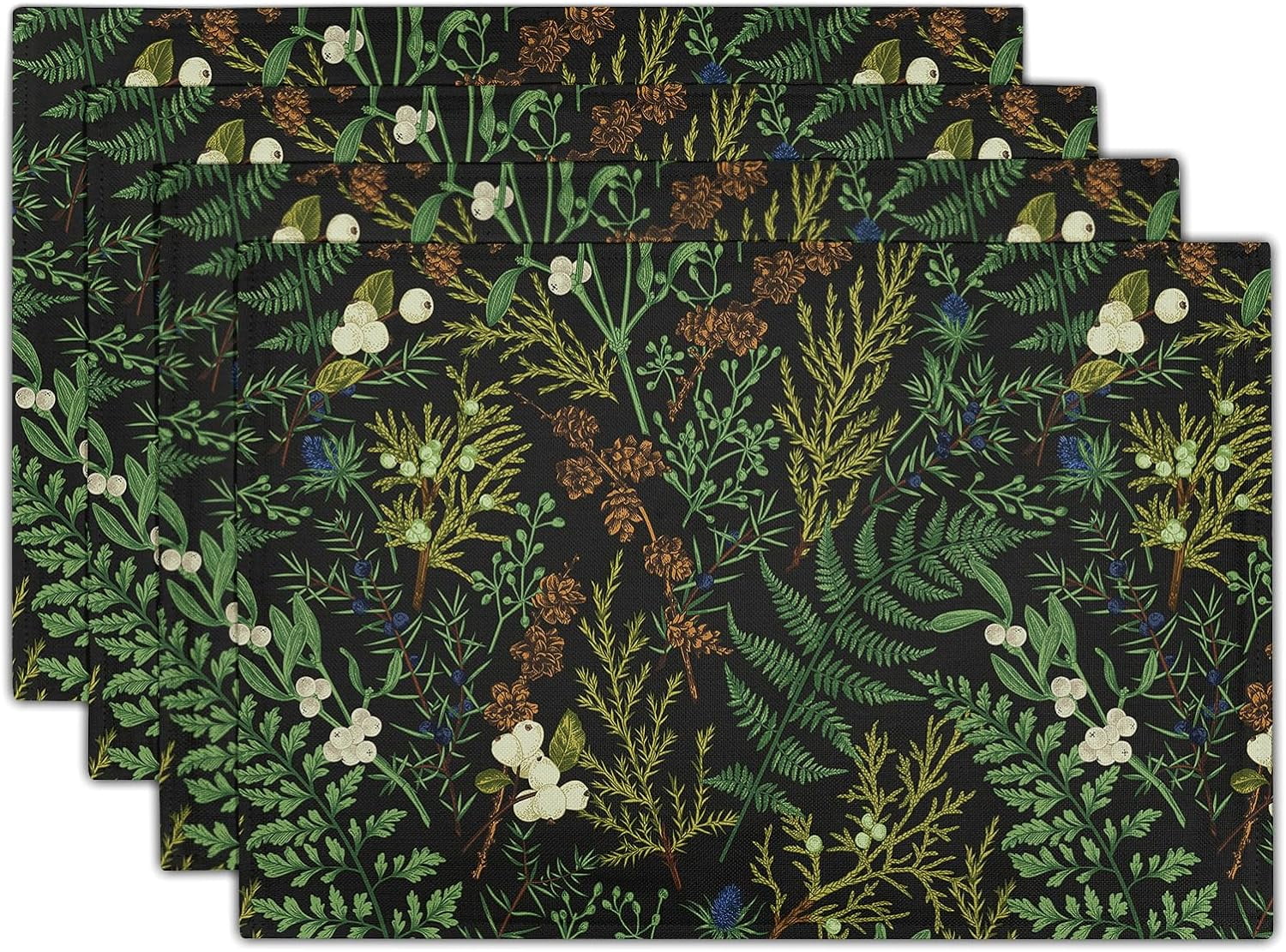 Green Leaves Placemats Set of 4 Botanical Fern Leaf Floral Place Mats ...