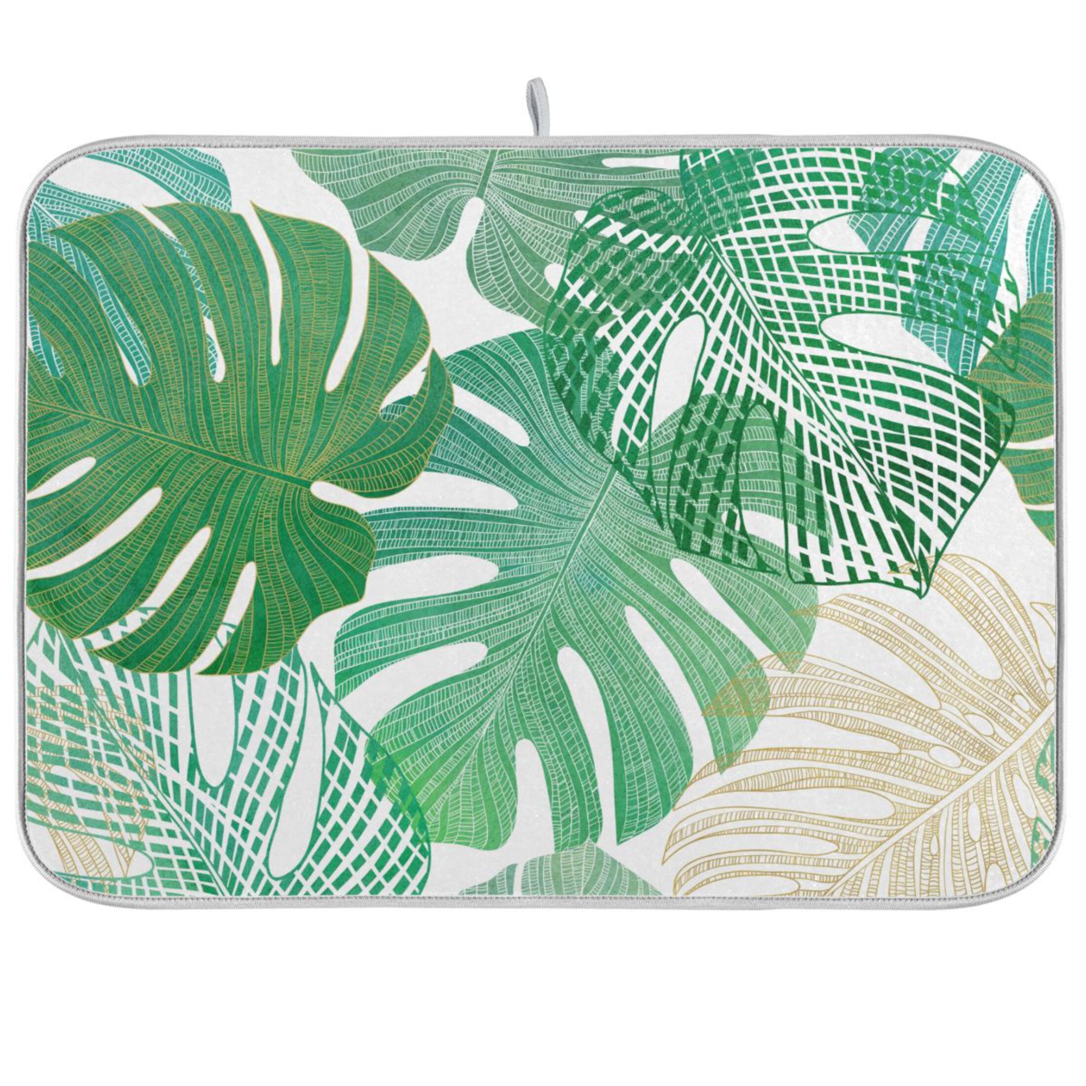 Green Leaves Plants Dish Drying Mat Microfiber Kitchen Mats Large ...