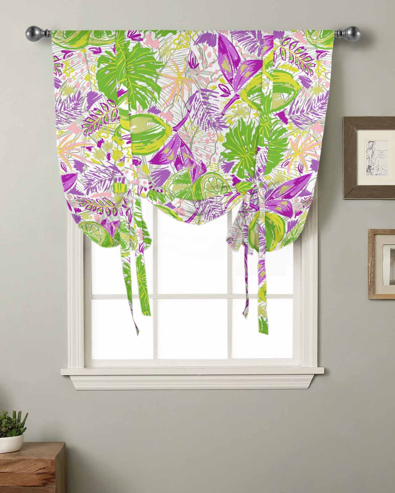 Green Leaves Plants Tropical Jungle Kitchen Short Window Curtain Modern ...