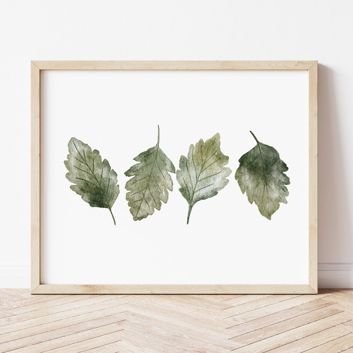 Green Leaves Print Art, Leaf Watercolour Painting, Woodland Nursery ...