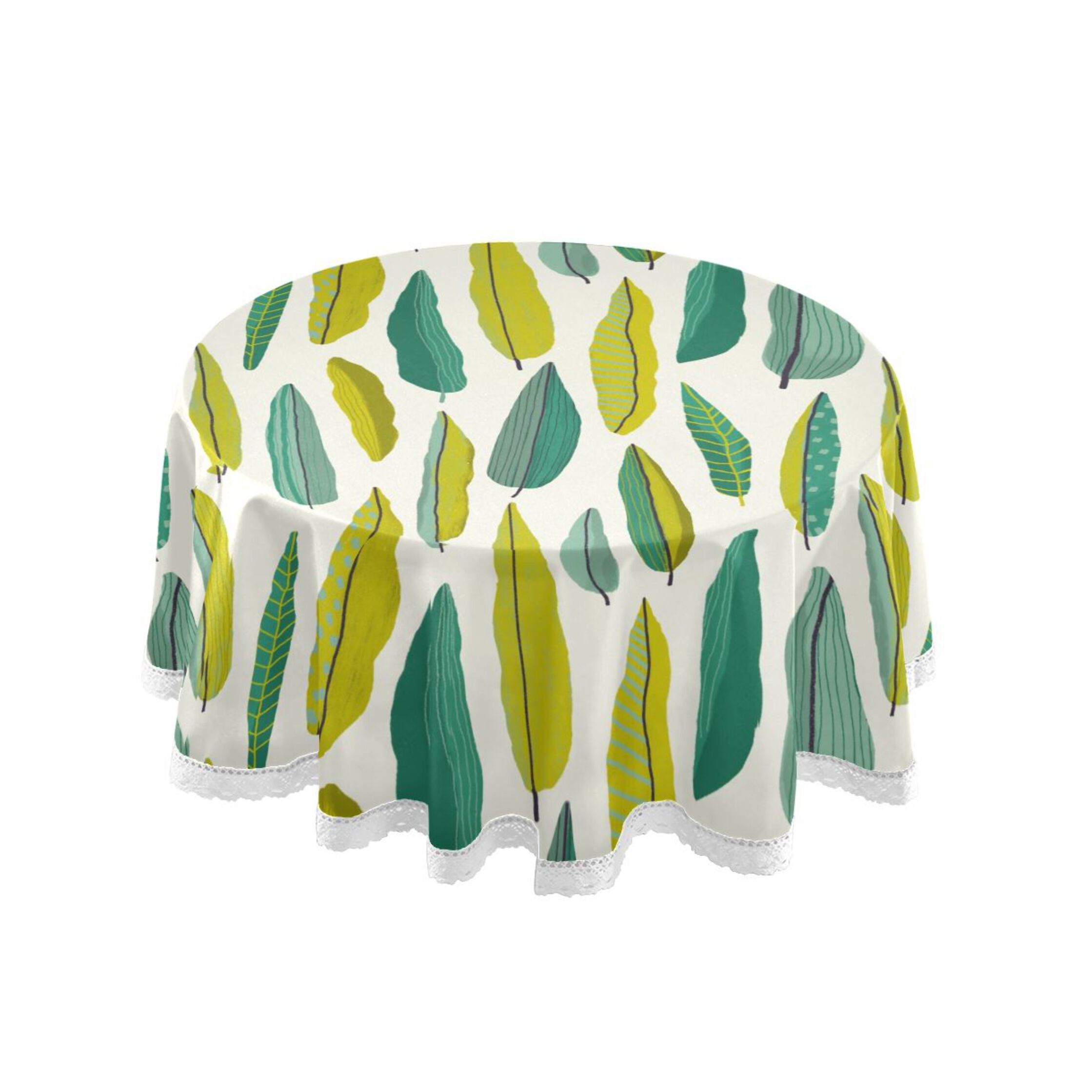 Green Leaves Round Tablecloth 60" Reusable Circle Table Cover Washable ...