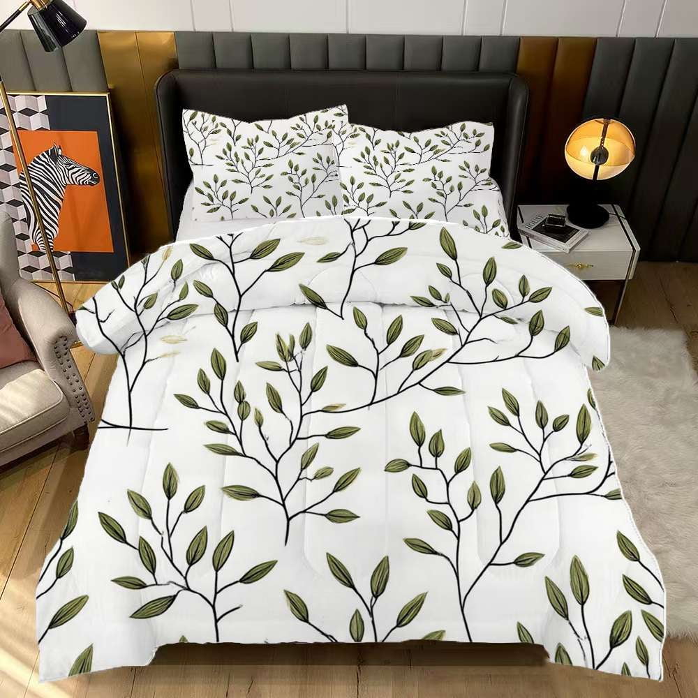 Green Leaves Seamless Pattern Comforter Set Full Size Bedding Set For ...