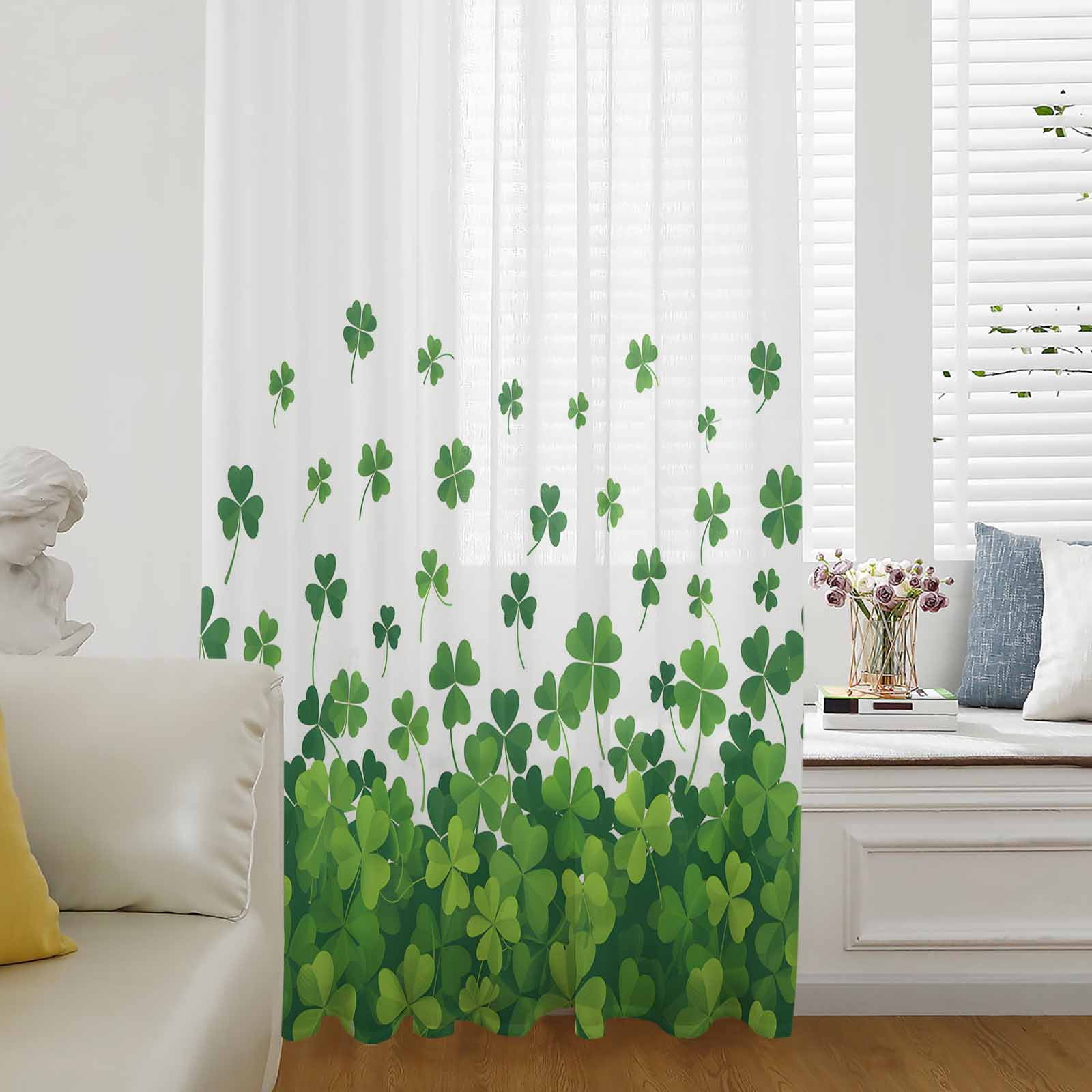 Green Leaves Semi Sheer Curtains Drapes for Living Room, Bedroom ...
