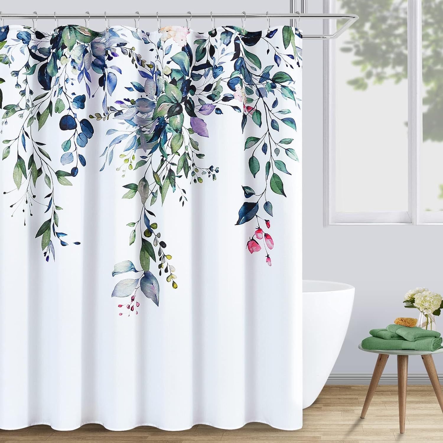 Green Leaves Shower Curtain 72x72 inches for Bathroom Watercolor Fren ...