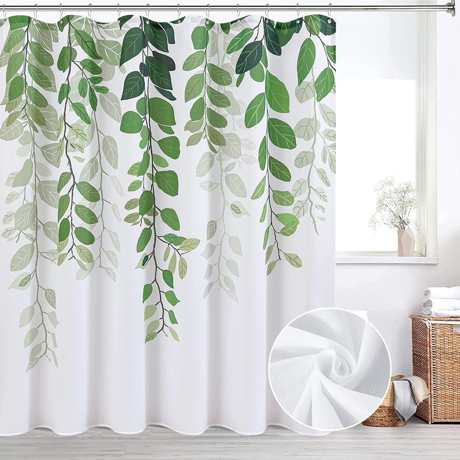 Green Leaves Shower Curtain 72x78 inches for Bathroom Watercolor Fren ...