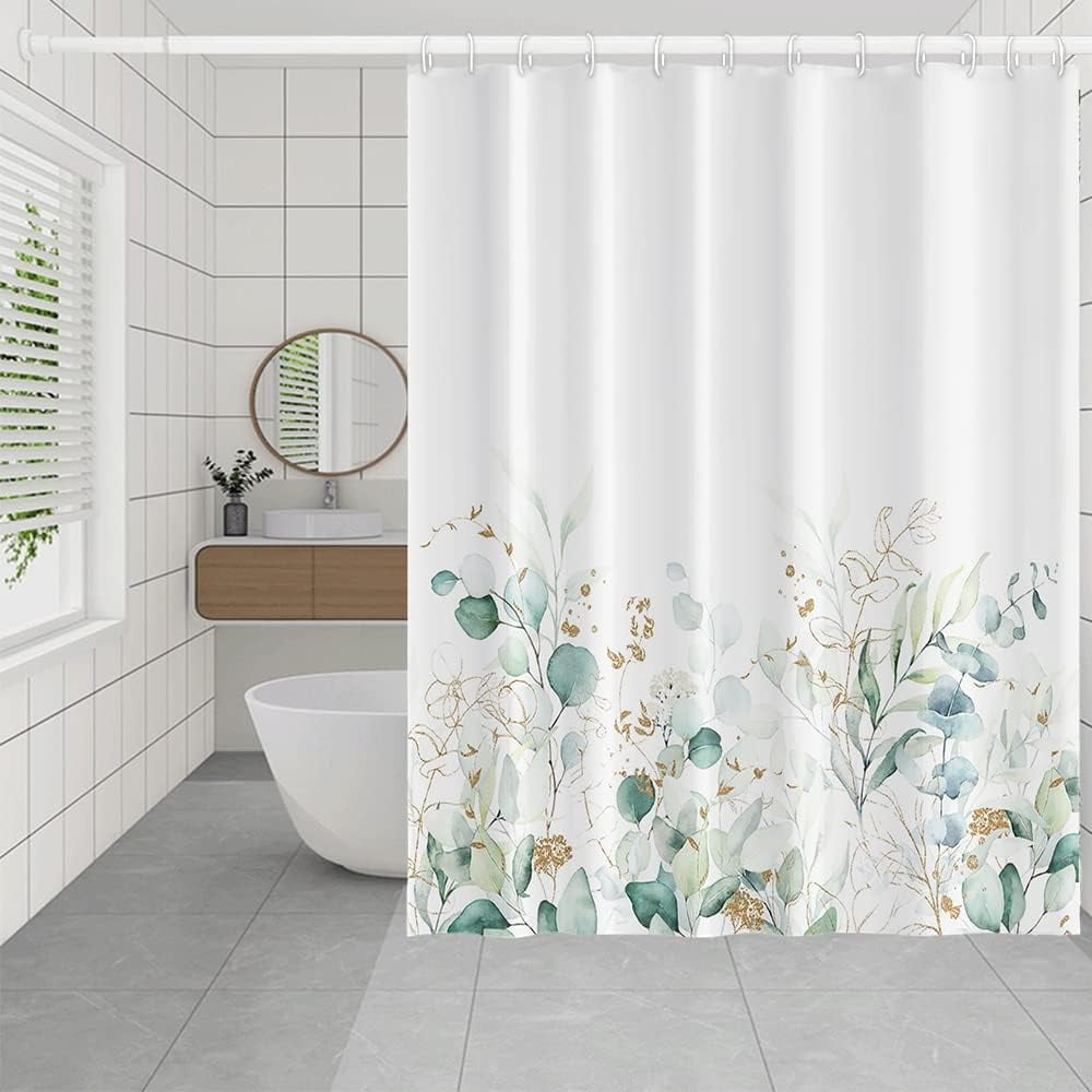 Green Leaves Shower Curtain for Bathroom Eucalyptus Leaf Bath Curtain ...