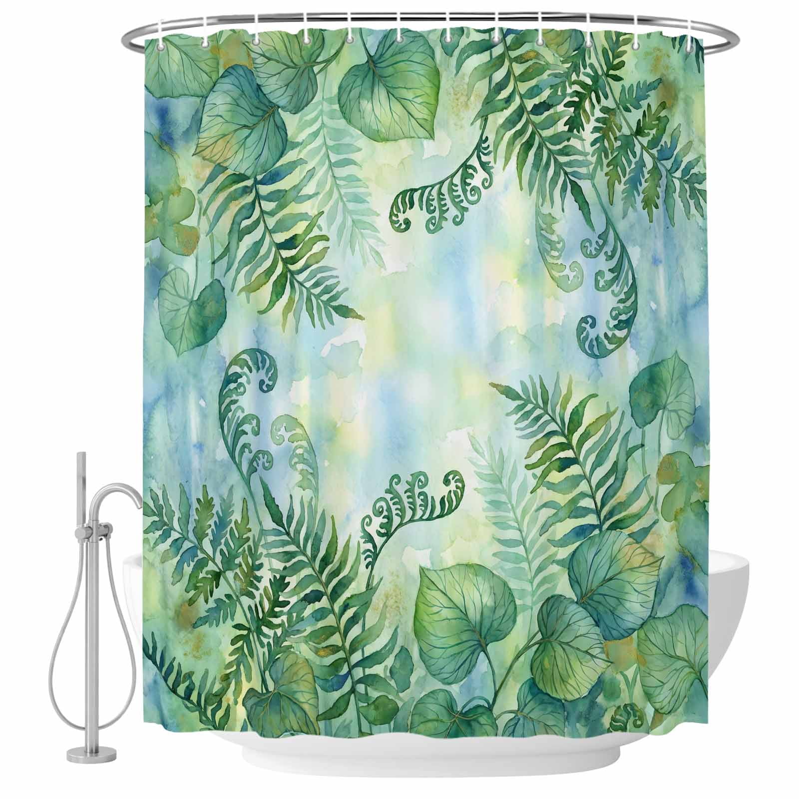 Green Leaves Shower Curtain Set - Small 36" x 72" Washable Bathtub ...