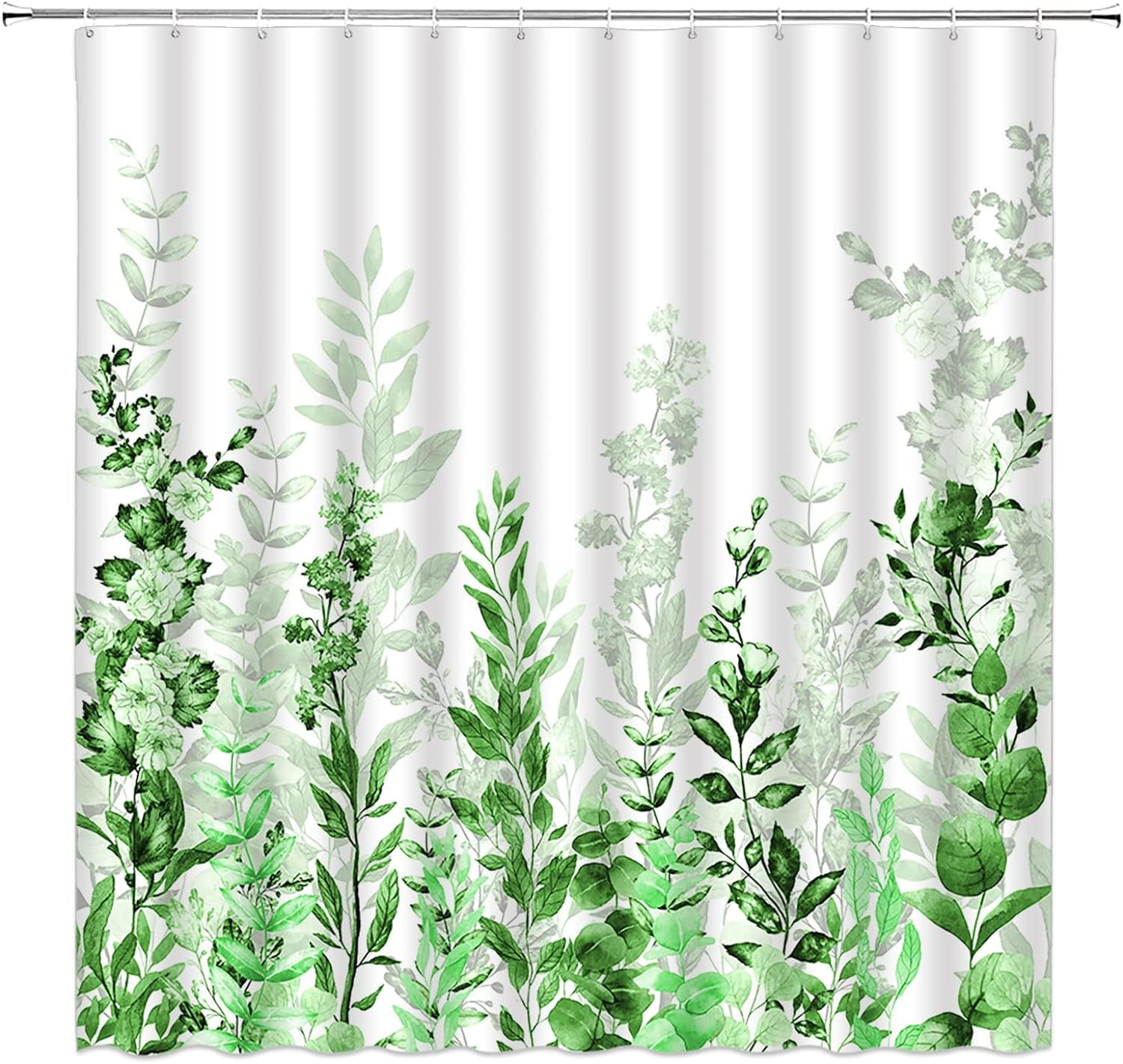 Green Leaves Shower Curtain Watercolor Flower Botanical Floral Spring ...
