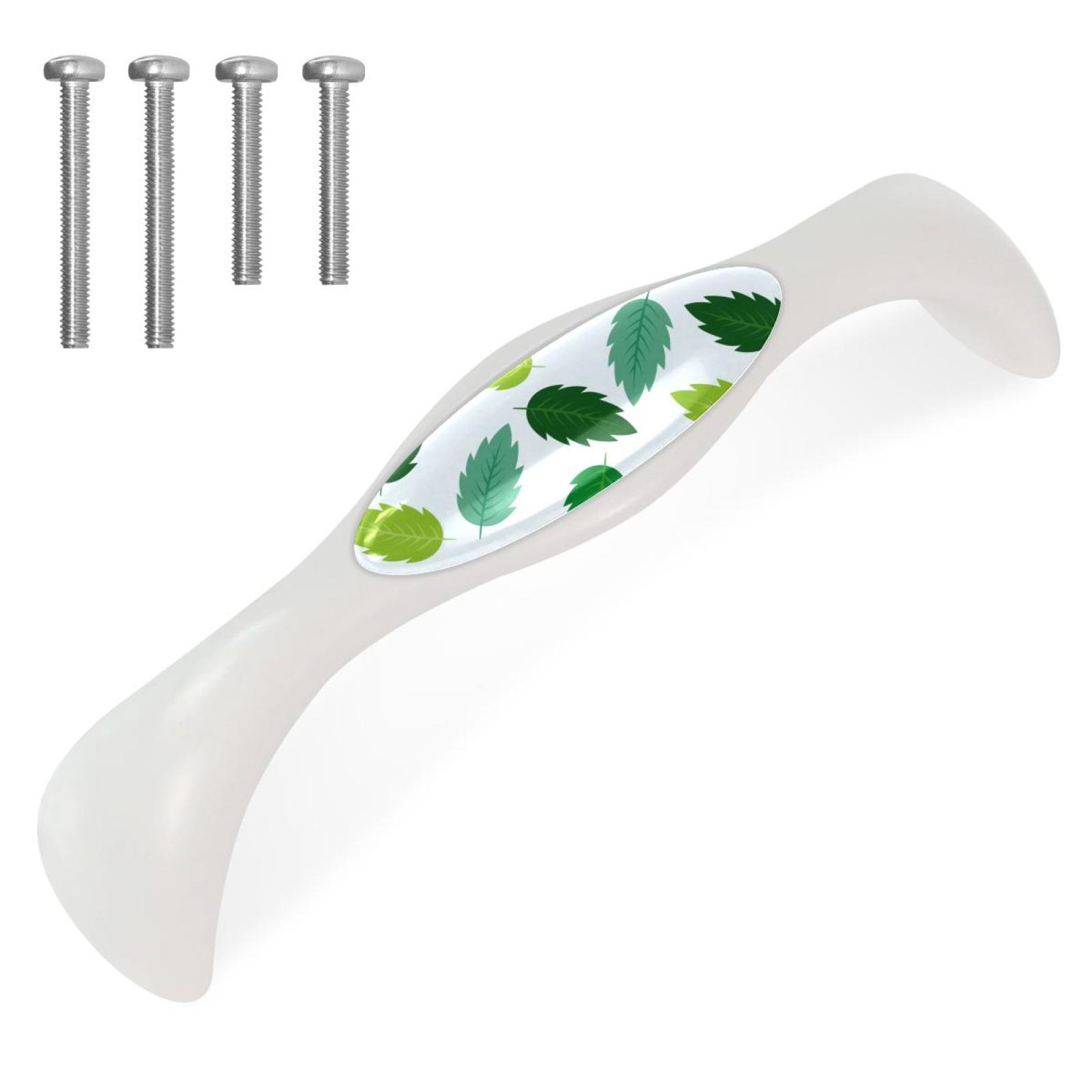 Green Leaves Spring Knob 4 Pack Arched Drawer Pulls Crystal Glass White ...