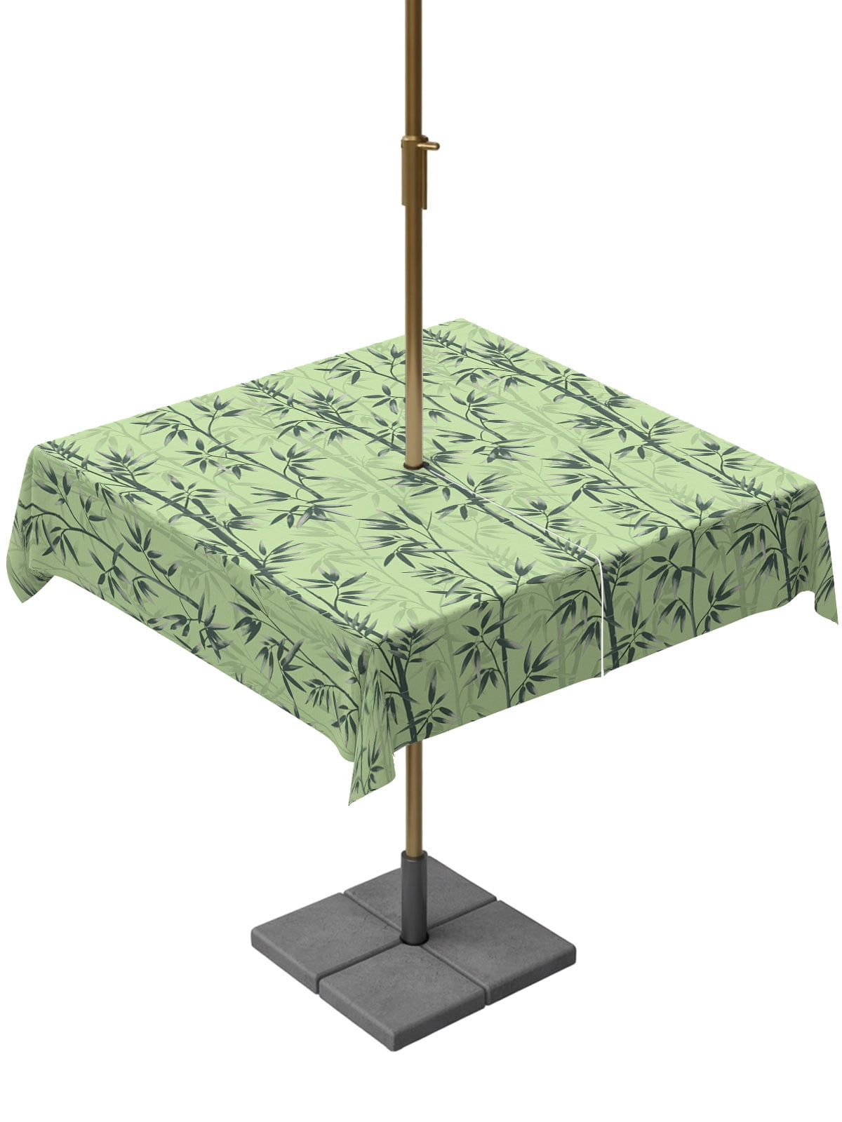 Green Leaves Square Outdoor Tablecloth with Umbrella Hole Hand-Painted ...