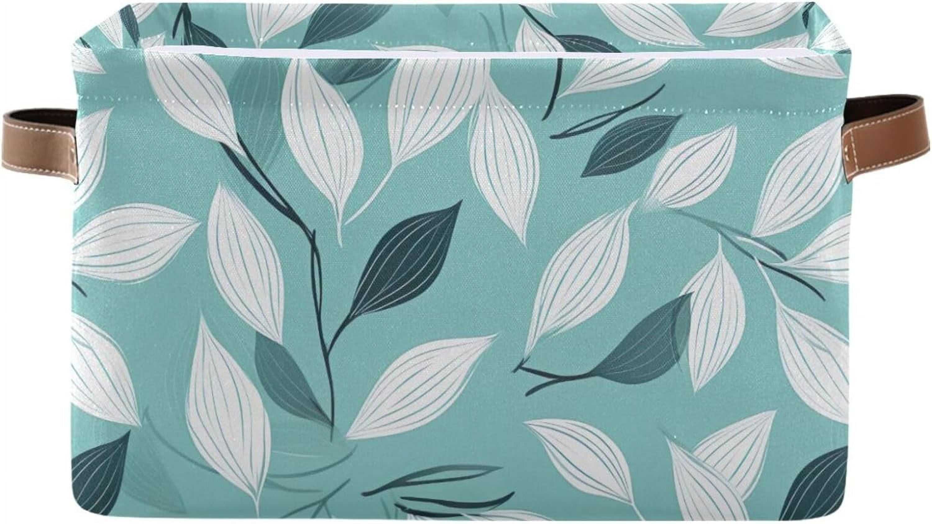 Green Leaves Storage Basket with Handles Collapsible Storage Bins ...